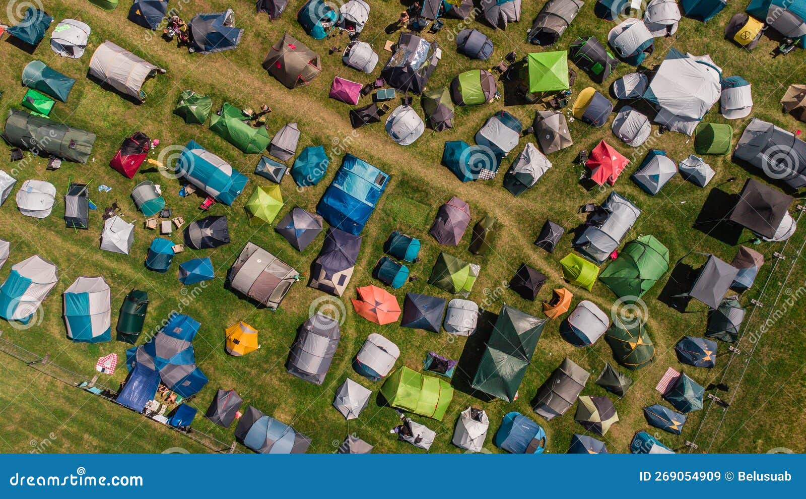 Summer Camping in the Field from Above Stock Image - Image of nature ...