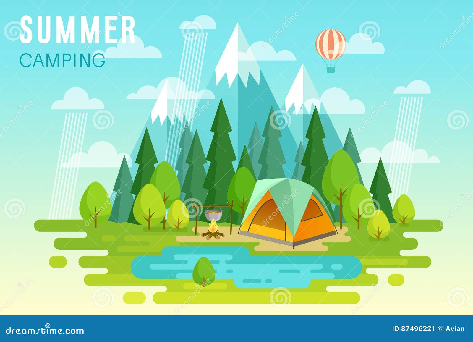 Summer Camping Graphic Poster. Stock Vector - Illustration of equipment ...