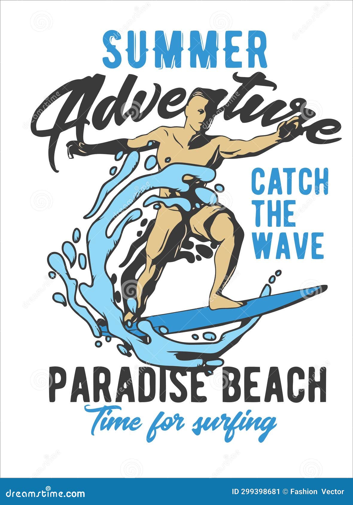 Summer Catch the Wave Surfing L Print Vector Art Stock Illustration ...