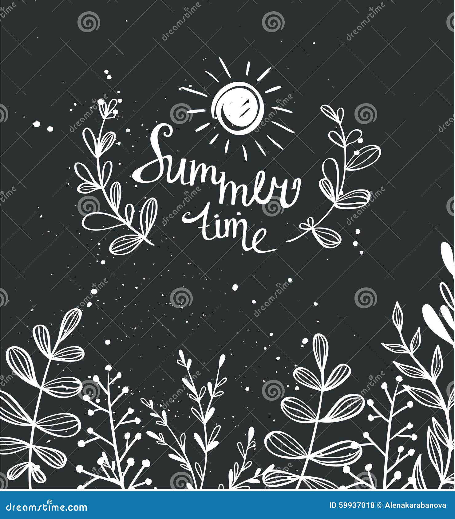 Summer Chalk Background with Herbs and Sun Stock Vector - Illustration ...
