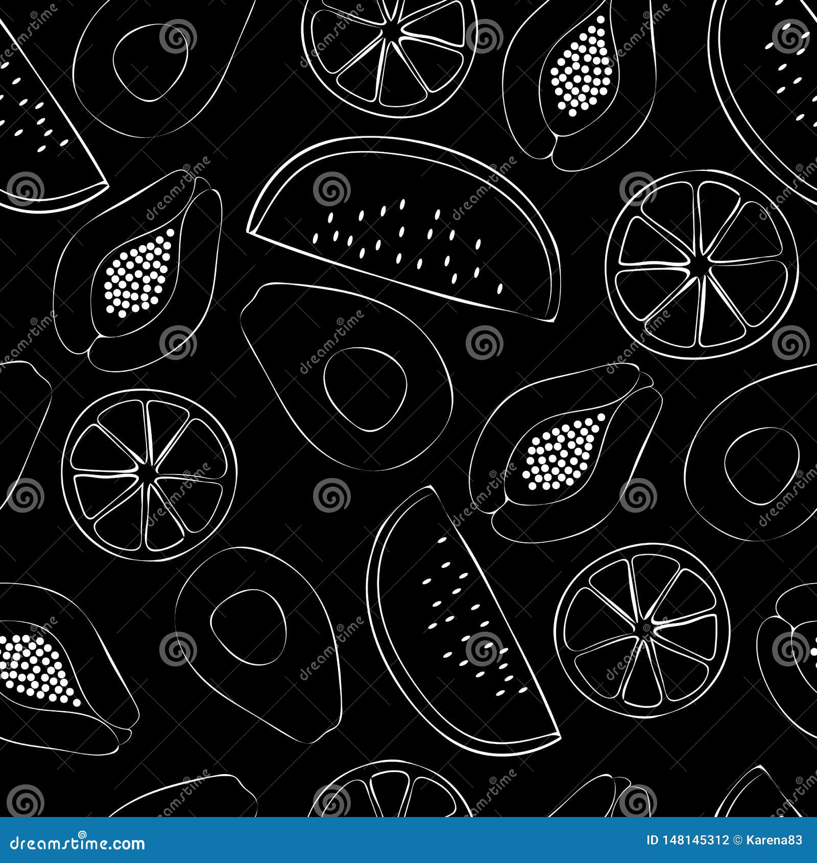 Summer Chalkboard Fruit Pattern Seamless Repeat Pattern Vector Stock ...
