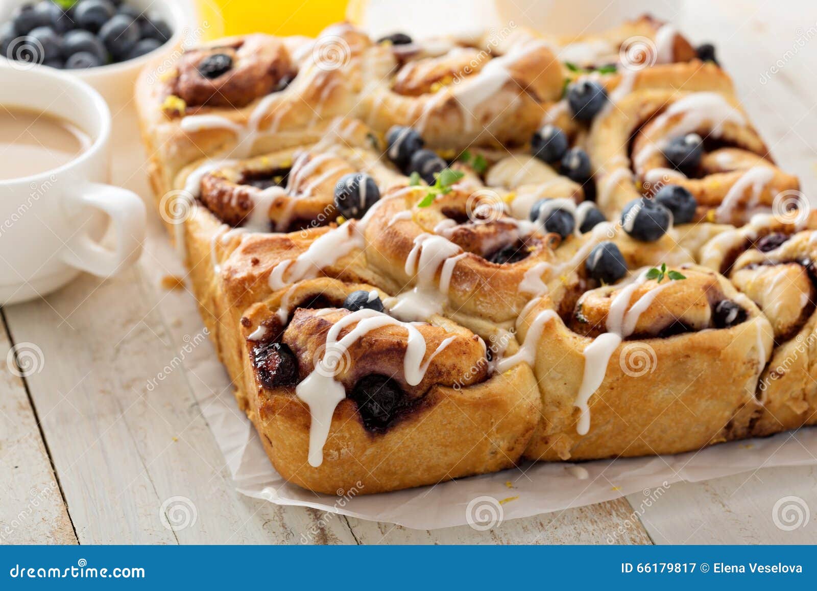 Summer Cinnamon Buns with Blueberry Stock Image - Image of delicious ...