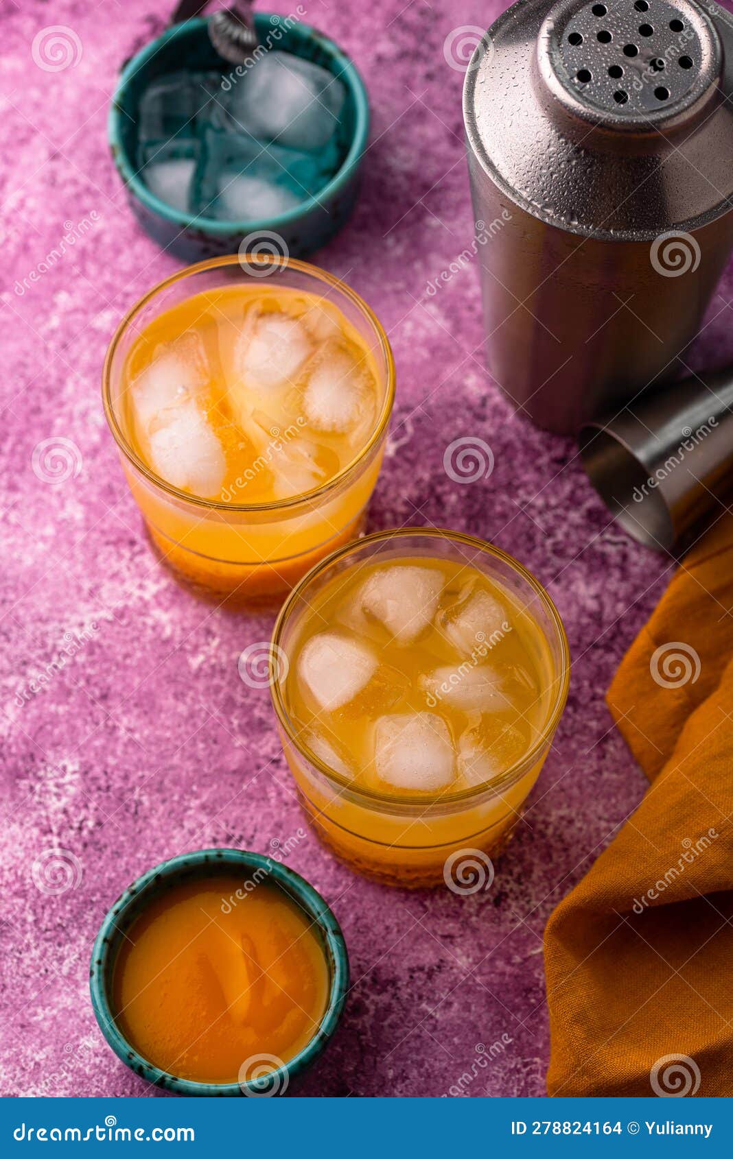 Summer Cocktail with Mango Juice and Ice Stock Photo - Image of purple ...