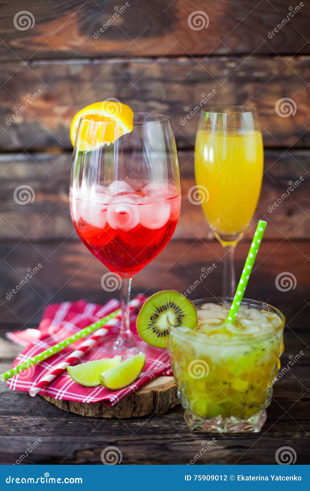 Summer Cocktails on a Rustic Wood Stock Photo - Image of beverage ...