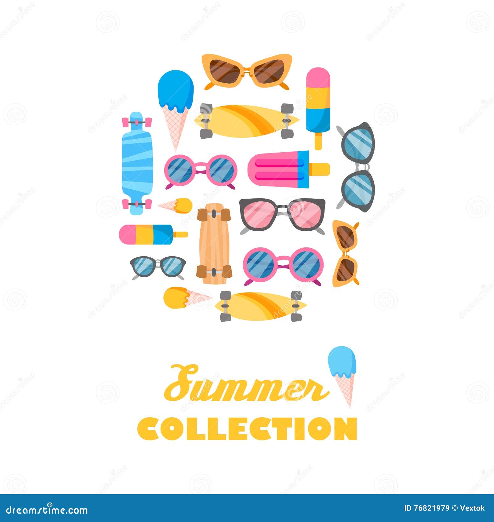 Summer Collection of Objects Stock Vector - Illustration of board ...