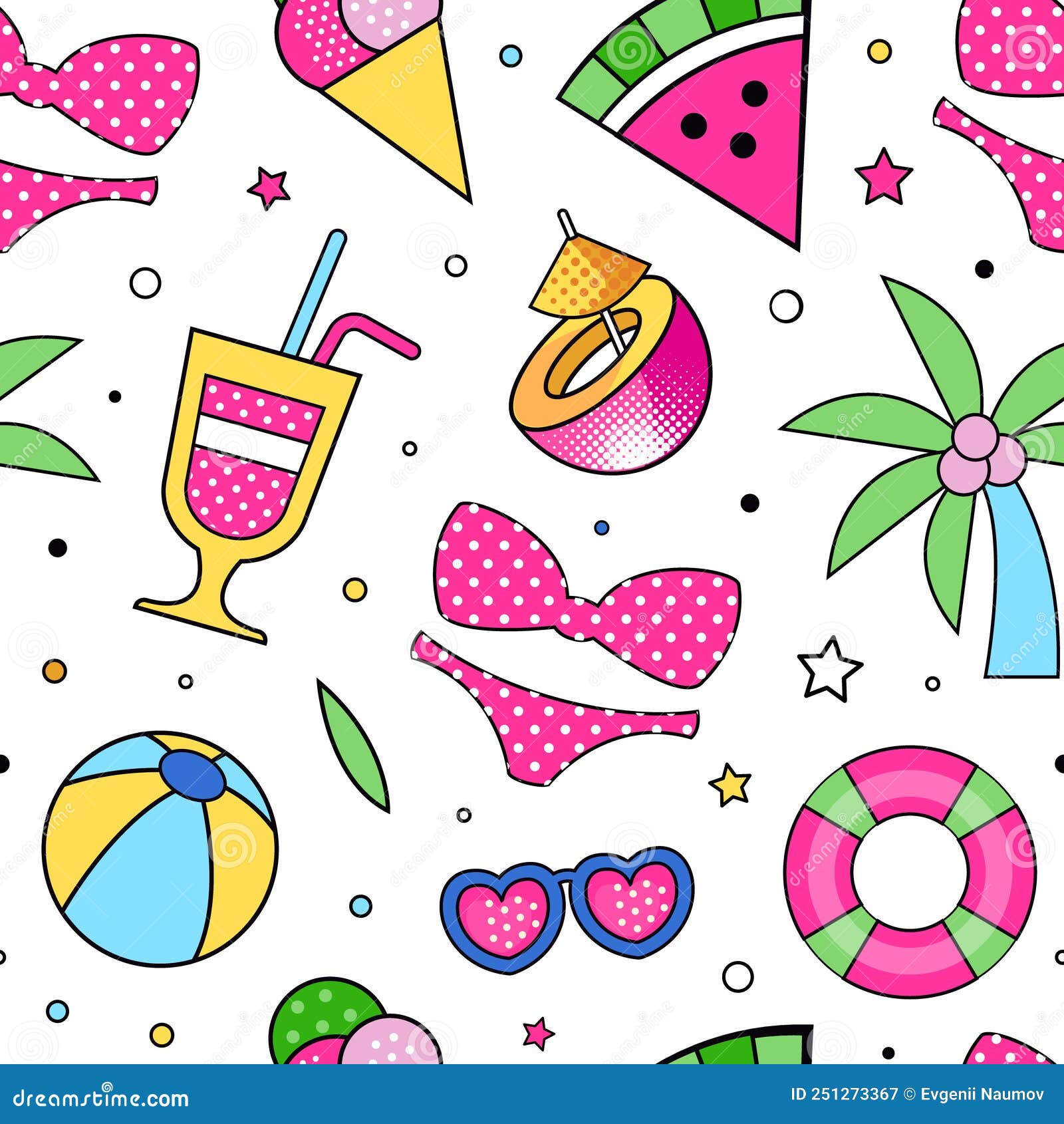 Summer Colorful Design with Bright Beach Objects Vector Seamless ...