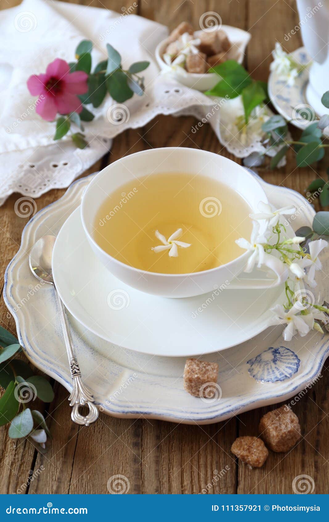 Summer Composition: Romantic Tea Drinking with Jasmine Green Tea Stock ...