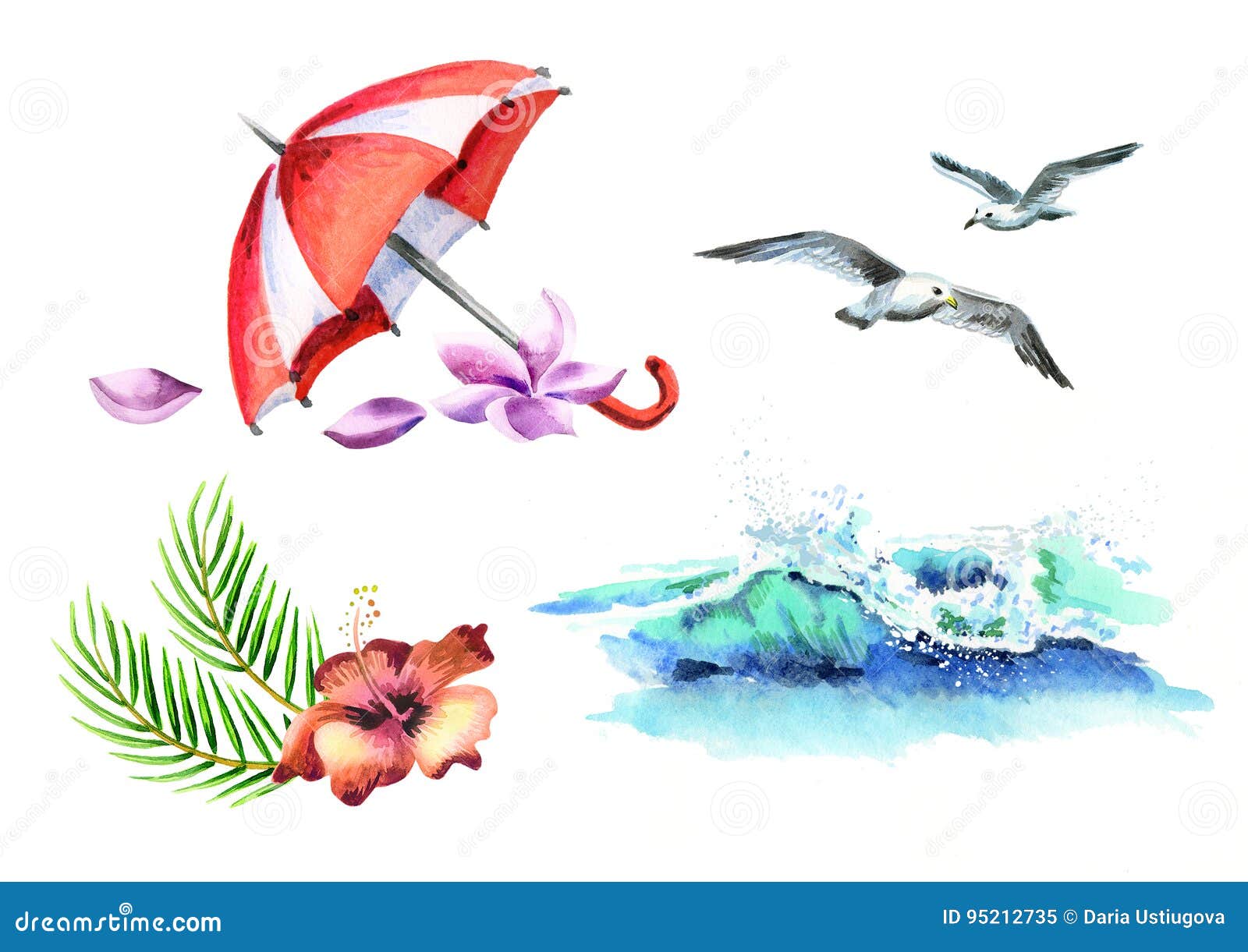 Summer Compositions. Watercolor Set Stock Illustration - Illustration ...