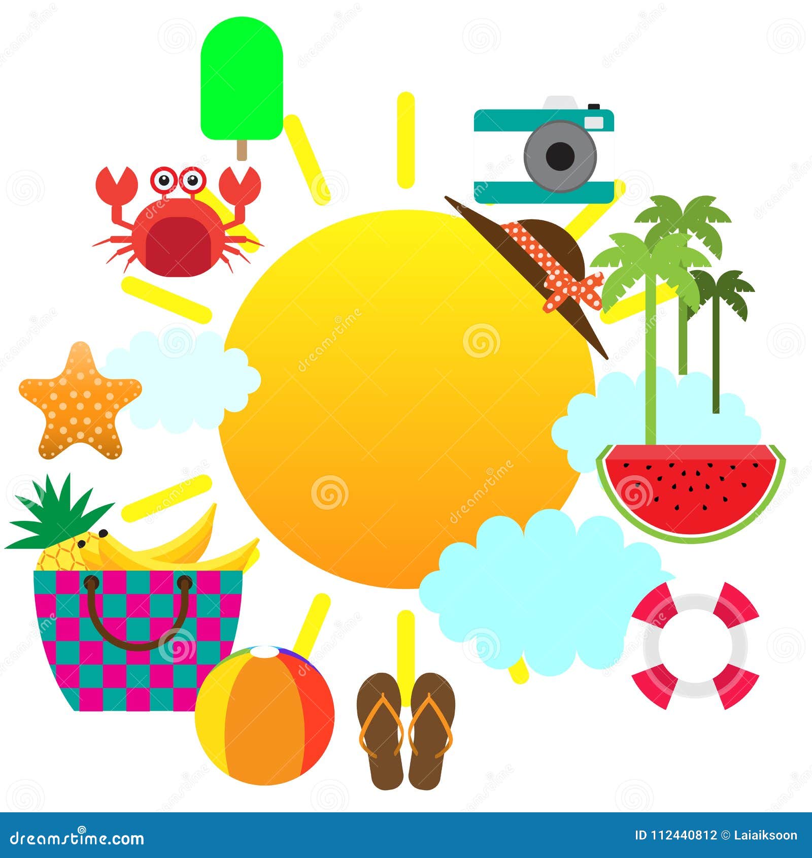 Summer Concept. Flat Icons with Place for Text Stock Vector ... Summer Concept. Flat Icons with Place for Text Stock Vector ...