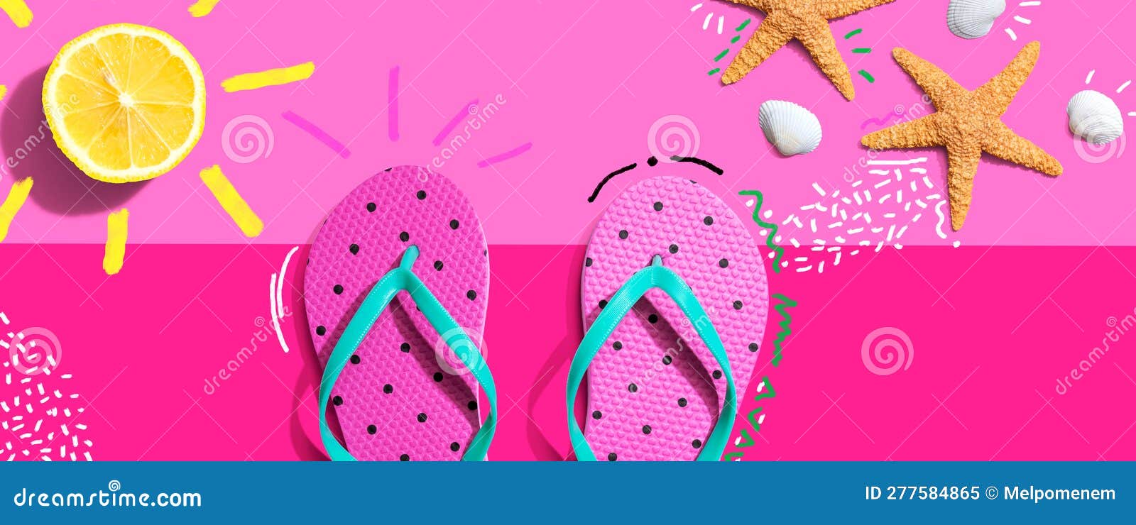 Summer Concept With Flip Flops And Lemon Sunlight Stock Image Image Of Holiday Beach 277584865
