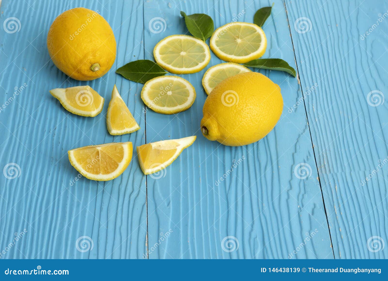 Summer Concept Lemon on Blue Wood Background Stock Image - Image of ...
