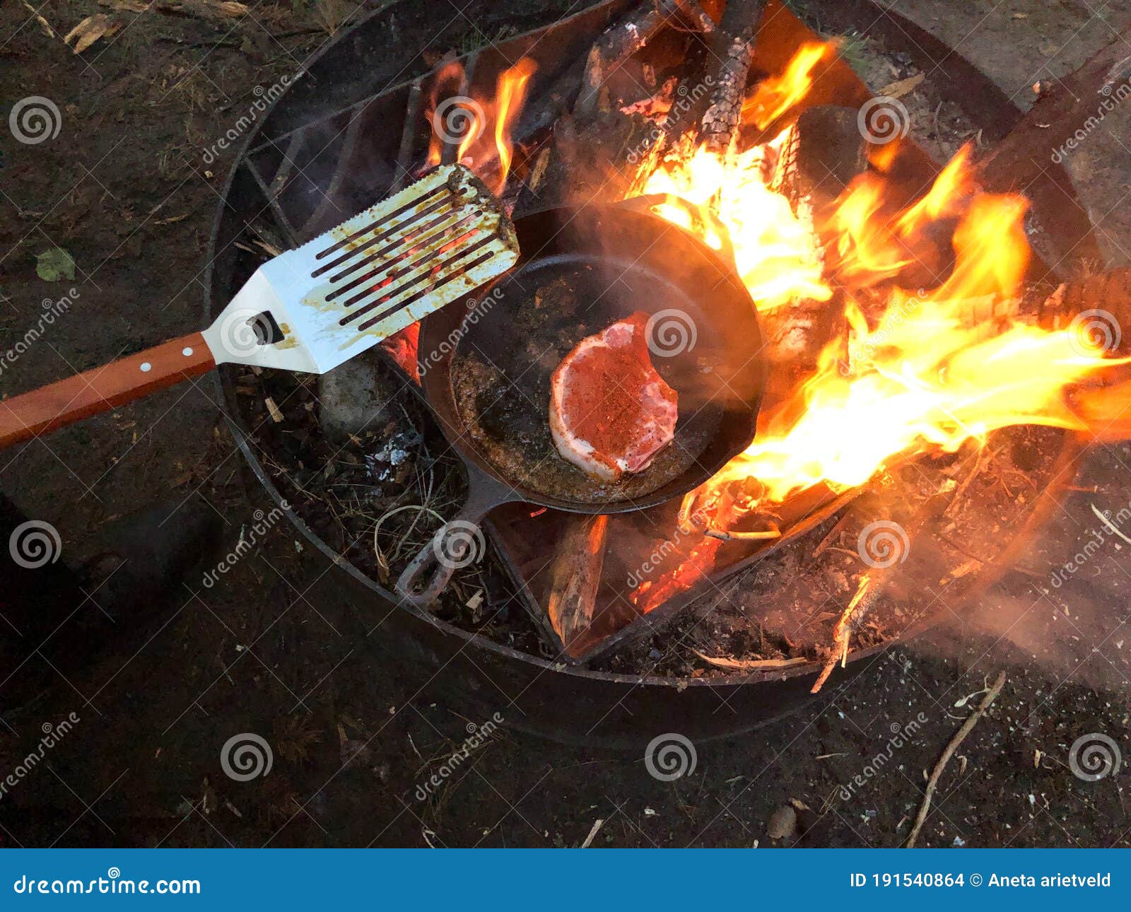 Summer Cooking Steak Over Campfire Stock Photo - Image of campfire ...