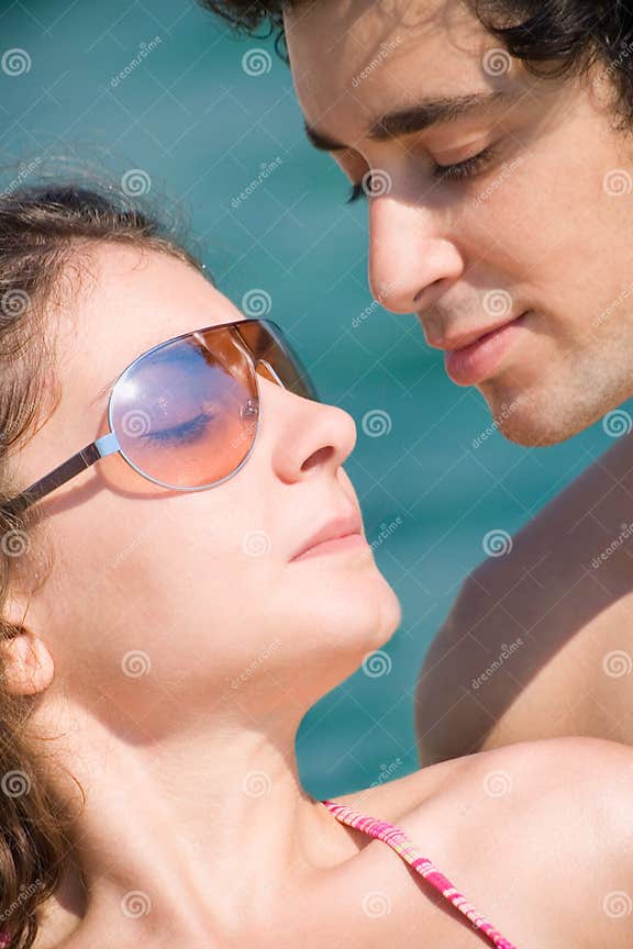 Summer Couple Tanning on the Beach Stock Image - Image of enjoying ...