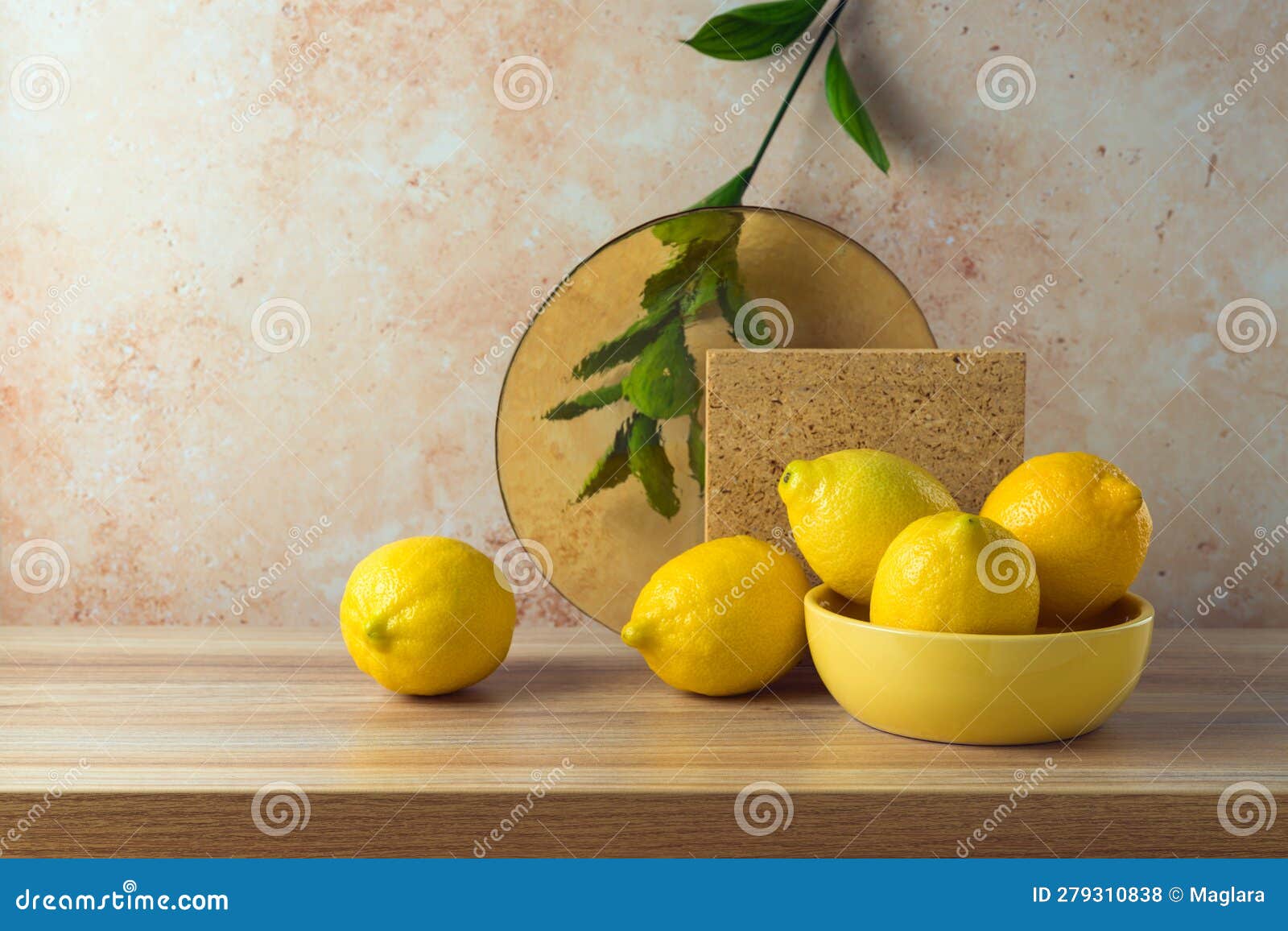 Summer Creative Modern Still Life Composition with Lemons on Wooden ...