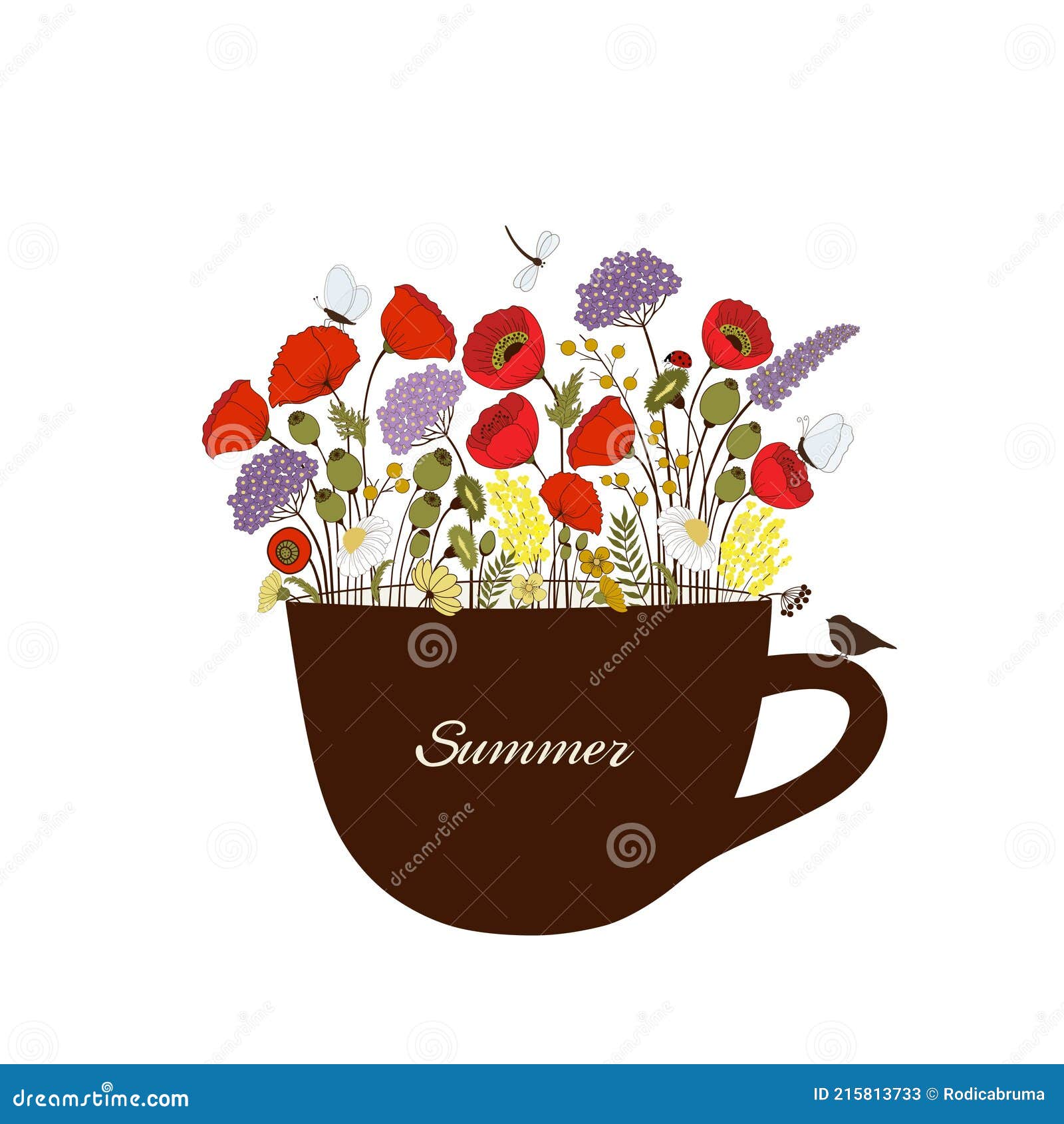 Summer. Cup with Flowers. Season Concept Stock Vector - Illustration of ...