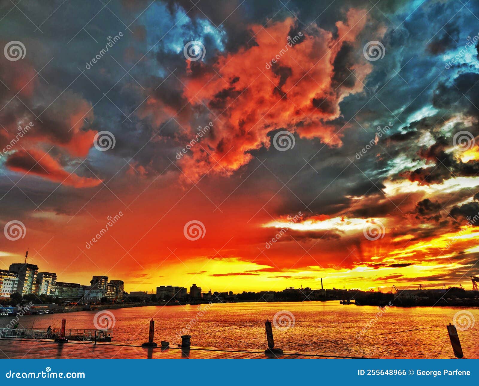 Summer Dawn Over Danube Port of Tulcea Stock Photo - Image of horizon ...