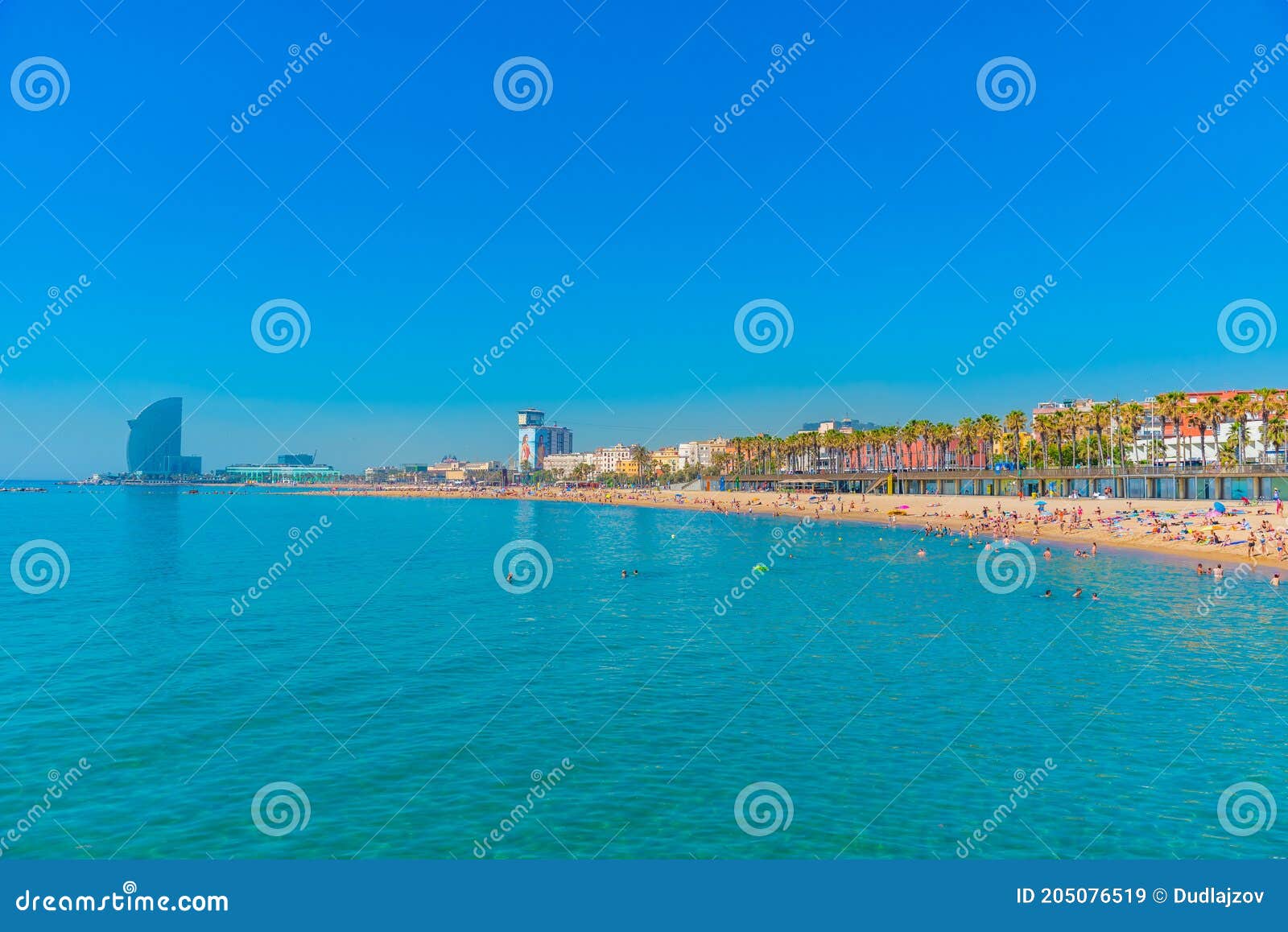 Summer Day at Barceloneta Beach in Barcelona, Spain Stock Image - Image ...