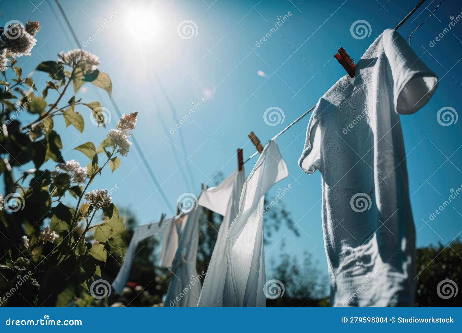 Summer Day, with Clothes Fluttering in the Breeze, Against Blue Sky ...