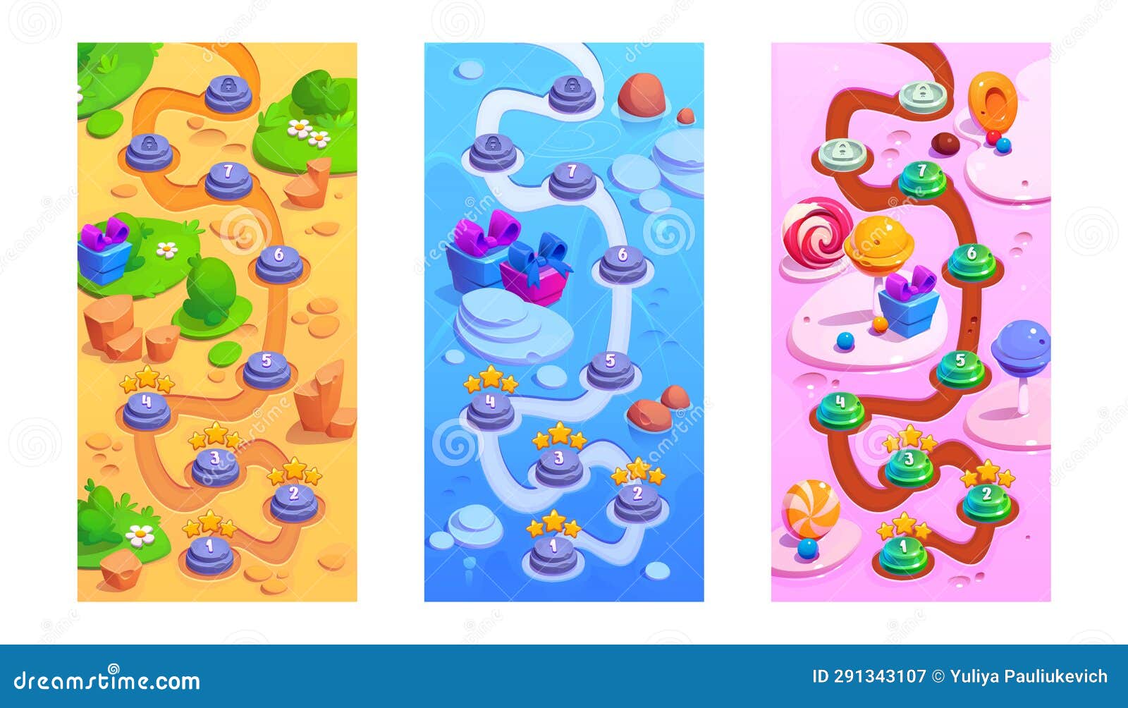 Summer Desert and Winter Kid Game Road Map Board Stock Vector ...