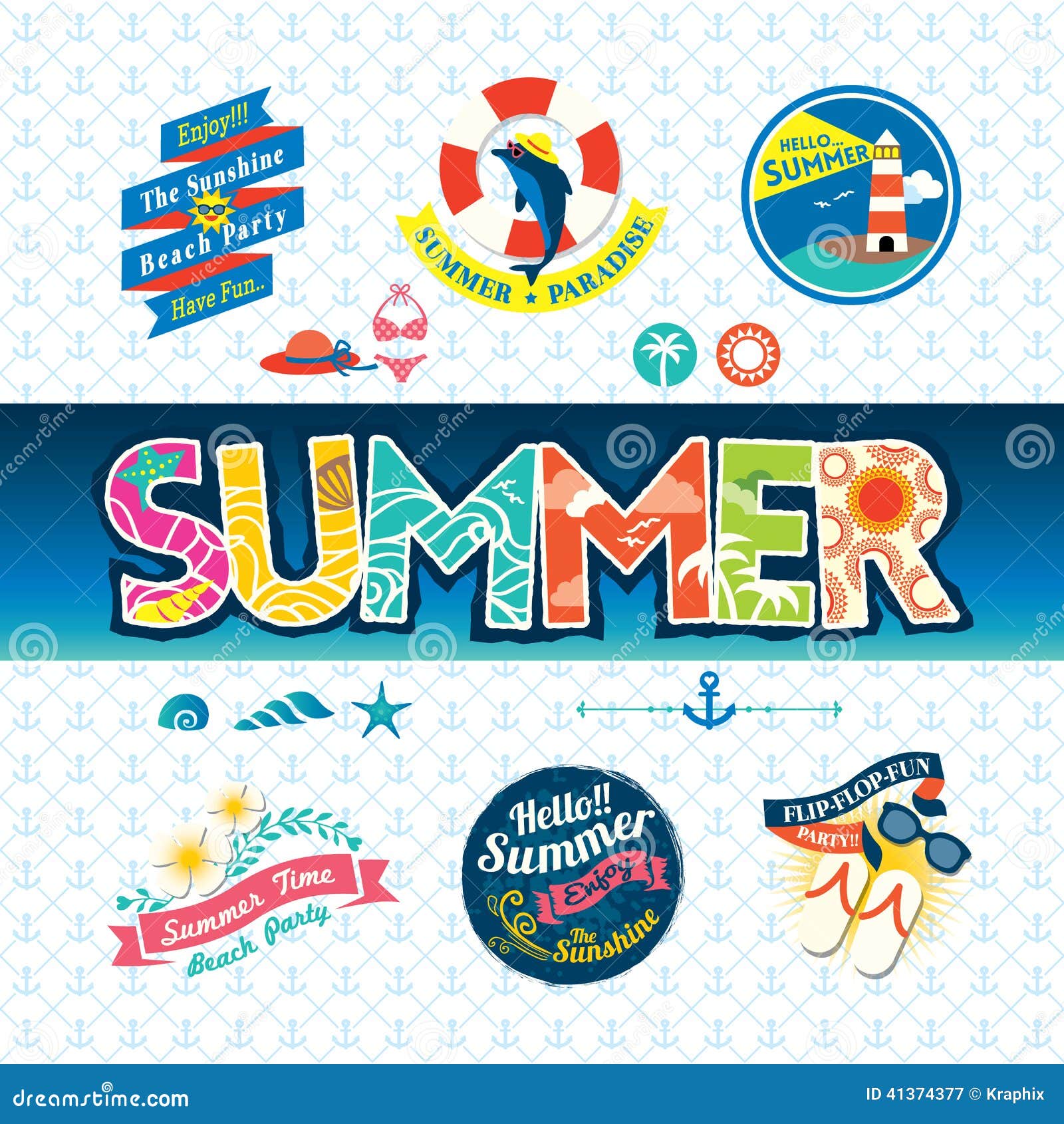 Summer Design Element Label Badge Icon Set Stock Vector - Illustration ...