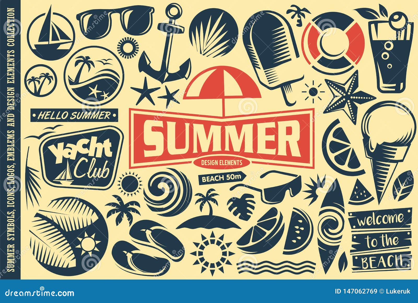Summer Design Elements Collection Stock Vector - Illustration of badges ...