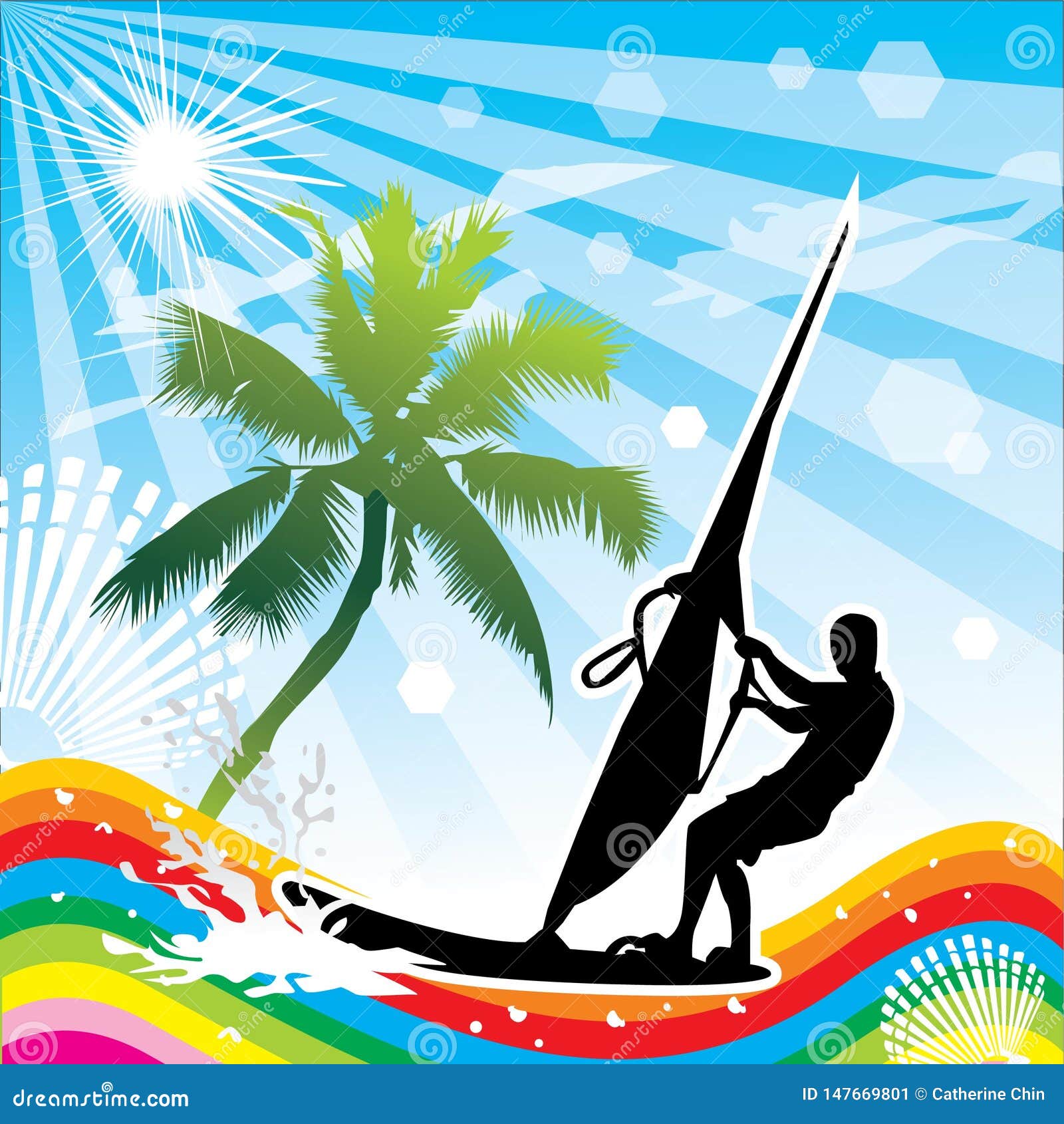 Summer Design Windsurfing. Vector Illustration Stock Illustration ...