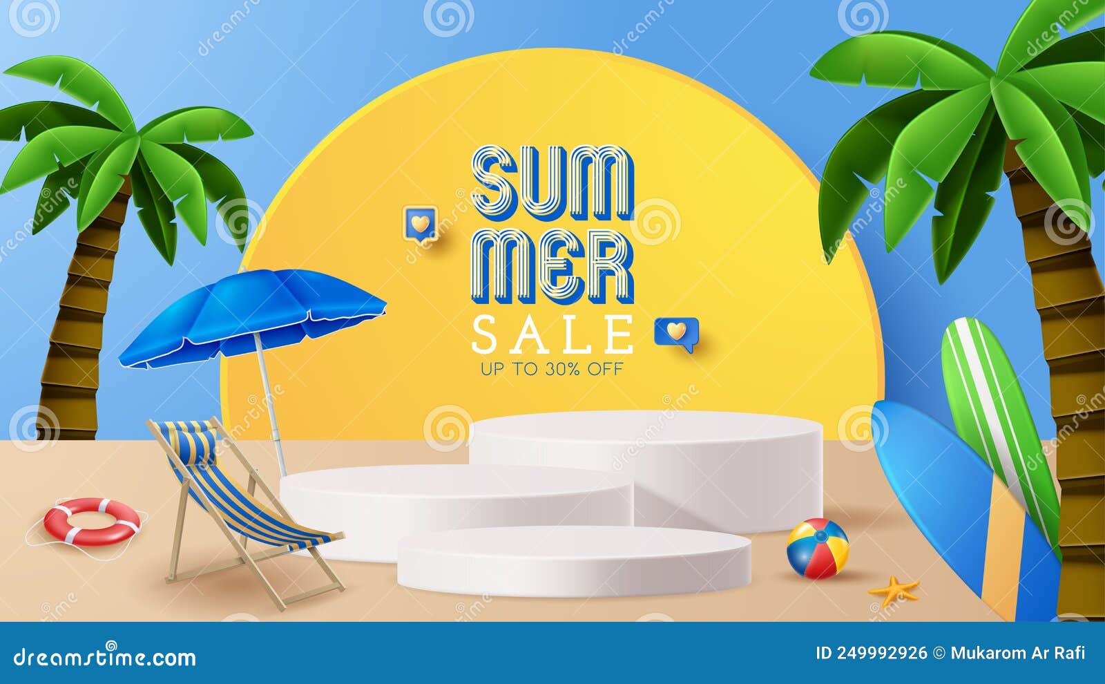 Summer Display Podium Decoration Background with Beach Ornament. Vector ...