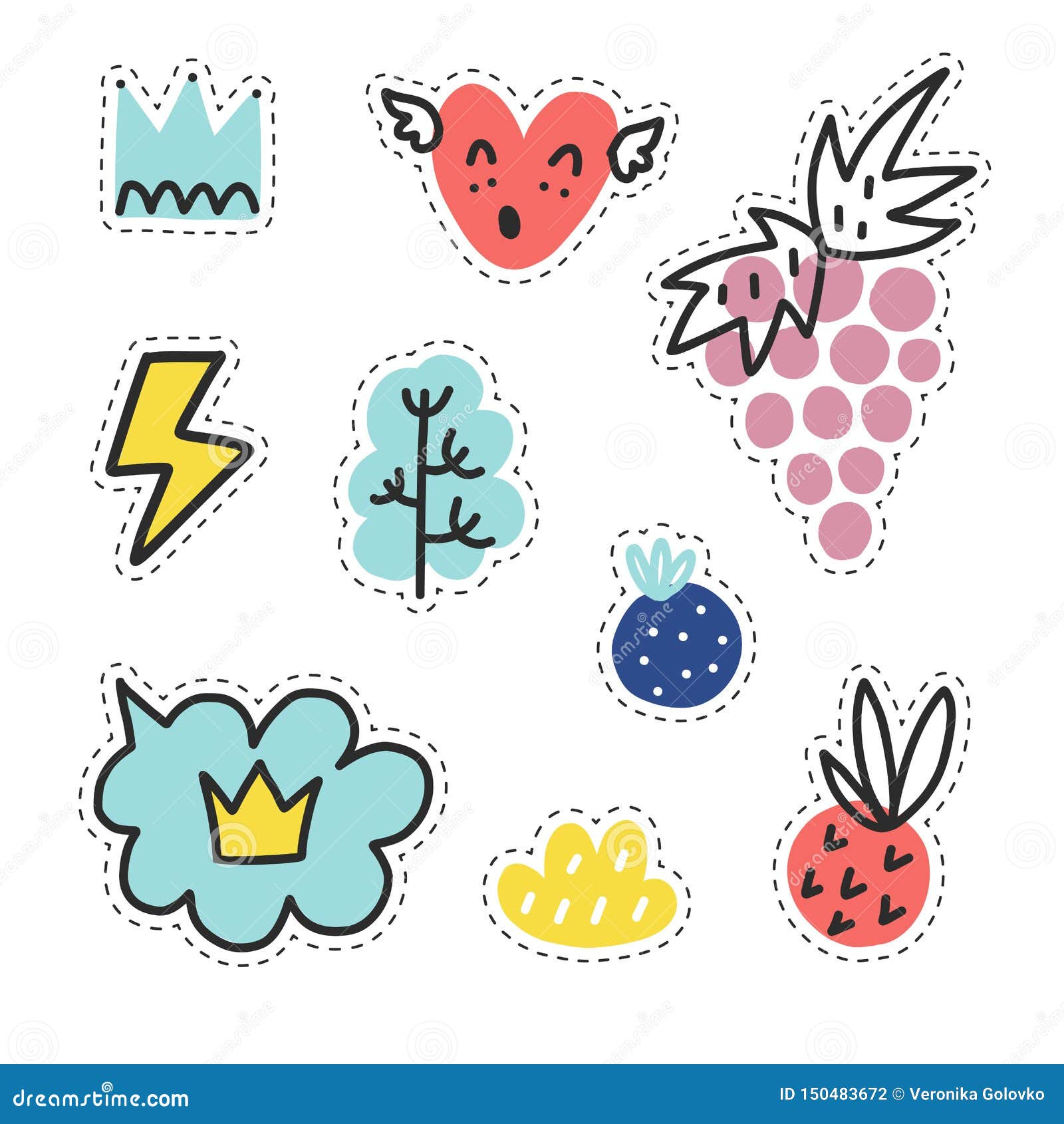 Summer doodle stickers set stock vector. Illustration of doodle - 150483672