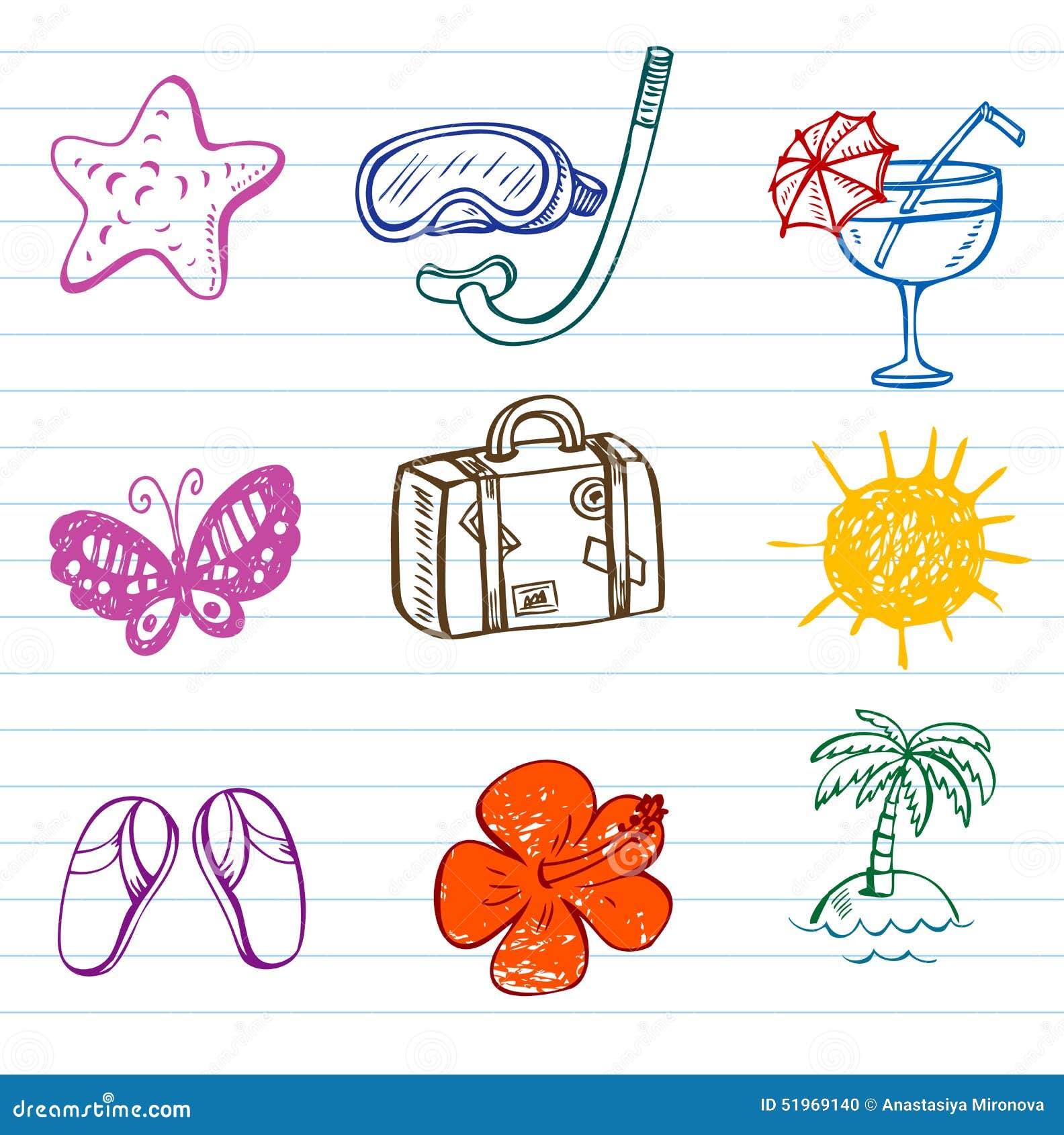 Summer doodles stock vector. Illustration of starfish - 51969140