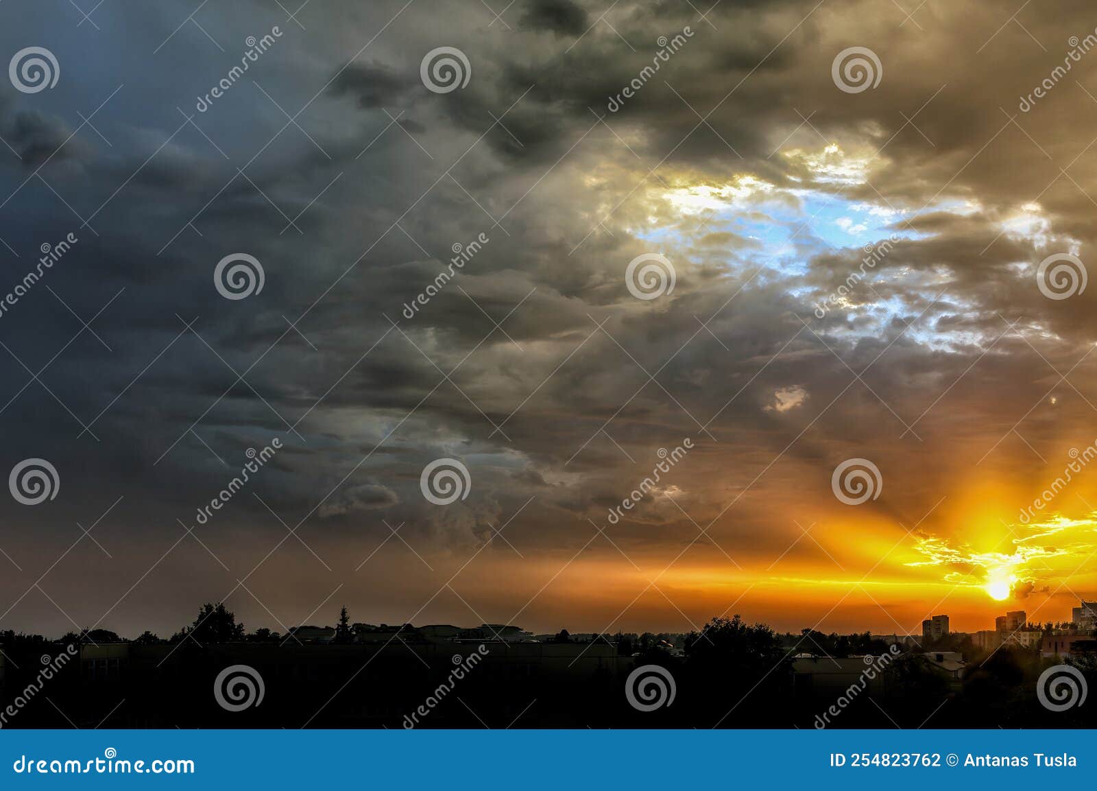 Summer Dramatic Sunset Landscape with Dark Clouds Stock Photo - Image ...