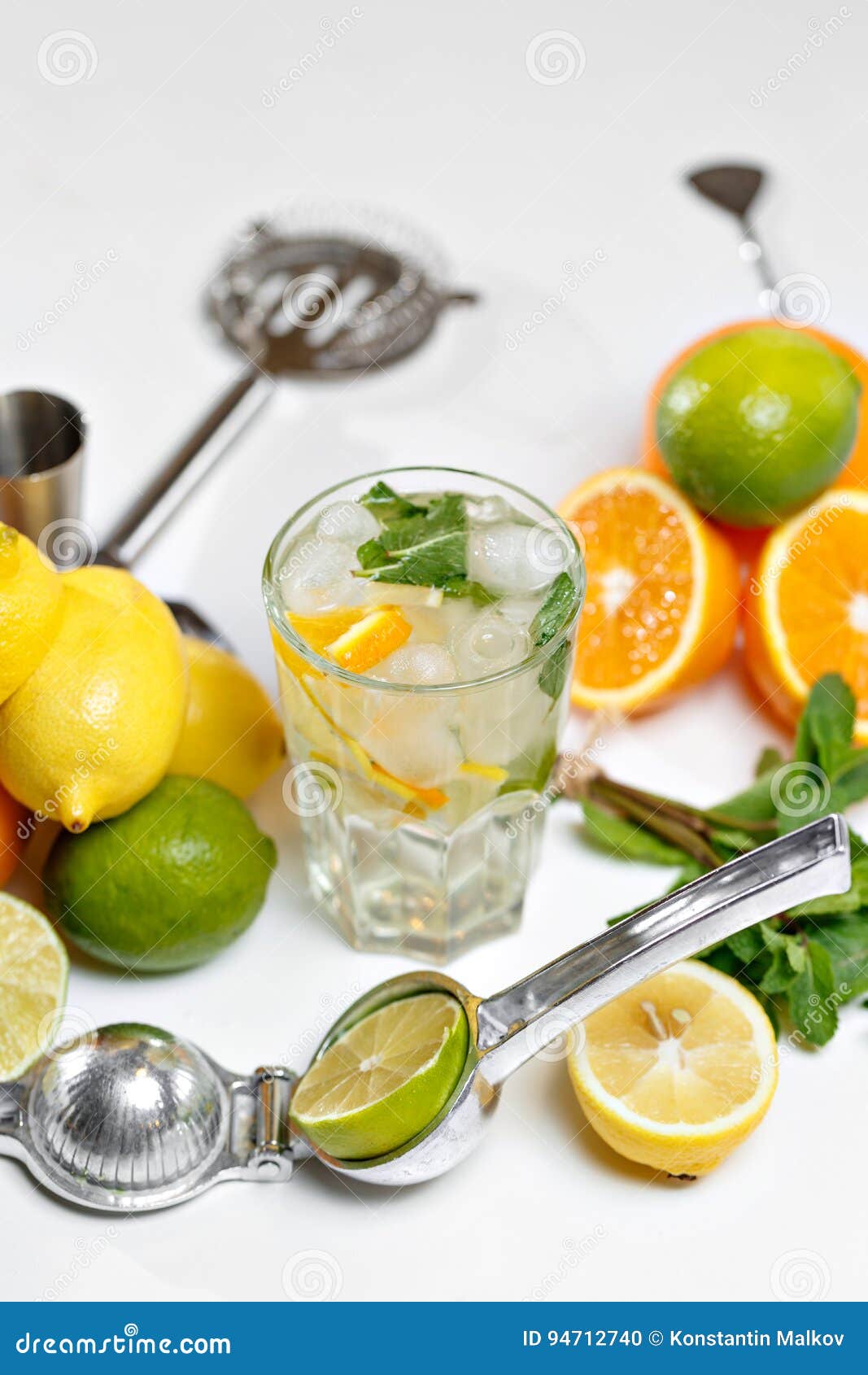 Summer Drink. Traditional Lemonade with Lemon Mint and Ice on White ...