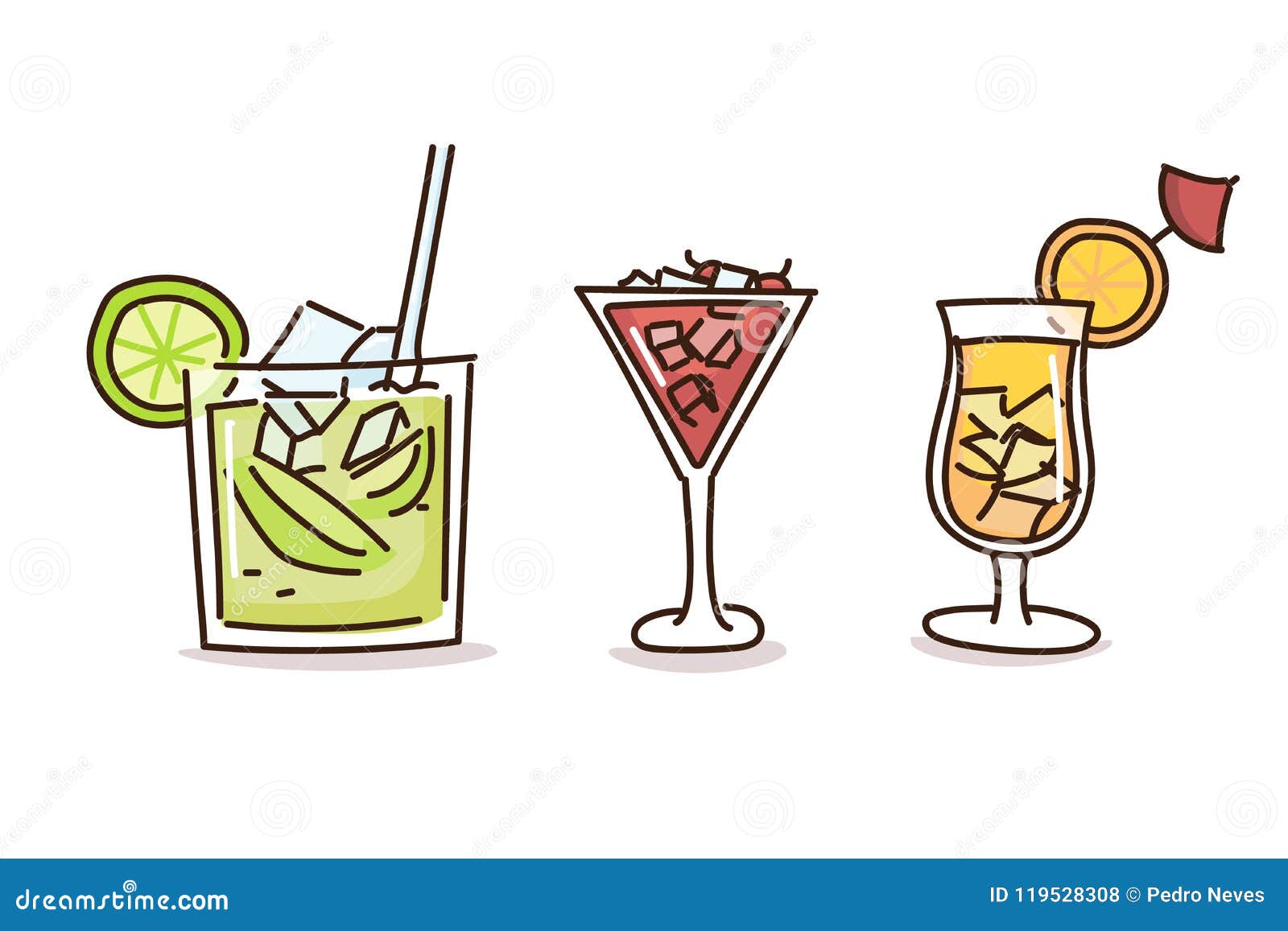 Summer Drinks in Trendy Doodle Hand Drawn Style. Vector Illustrations ... Summer Drinks in Trendy Doodle Hand Drawn Style. Vector Illustrations ...