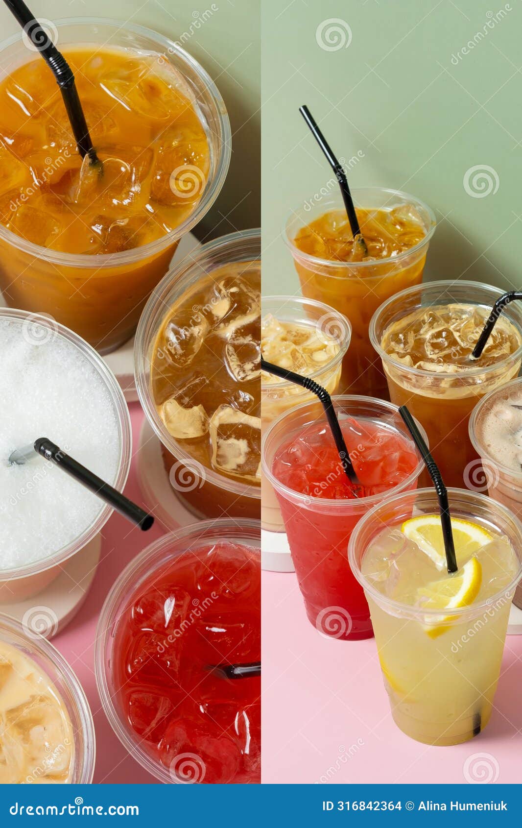Summer Drinks Vertical Photo Collage. Lemonade and Coctails with Ice ...