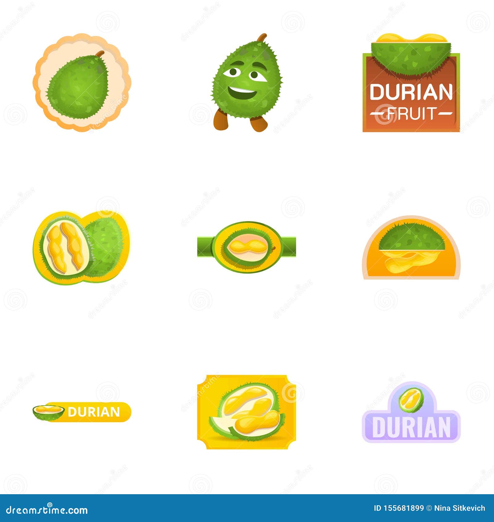 Summer Durian Logo Set, Cartoon Style Stock Vector - Illustration of ...