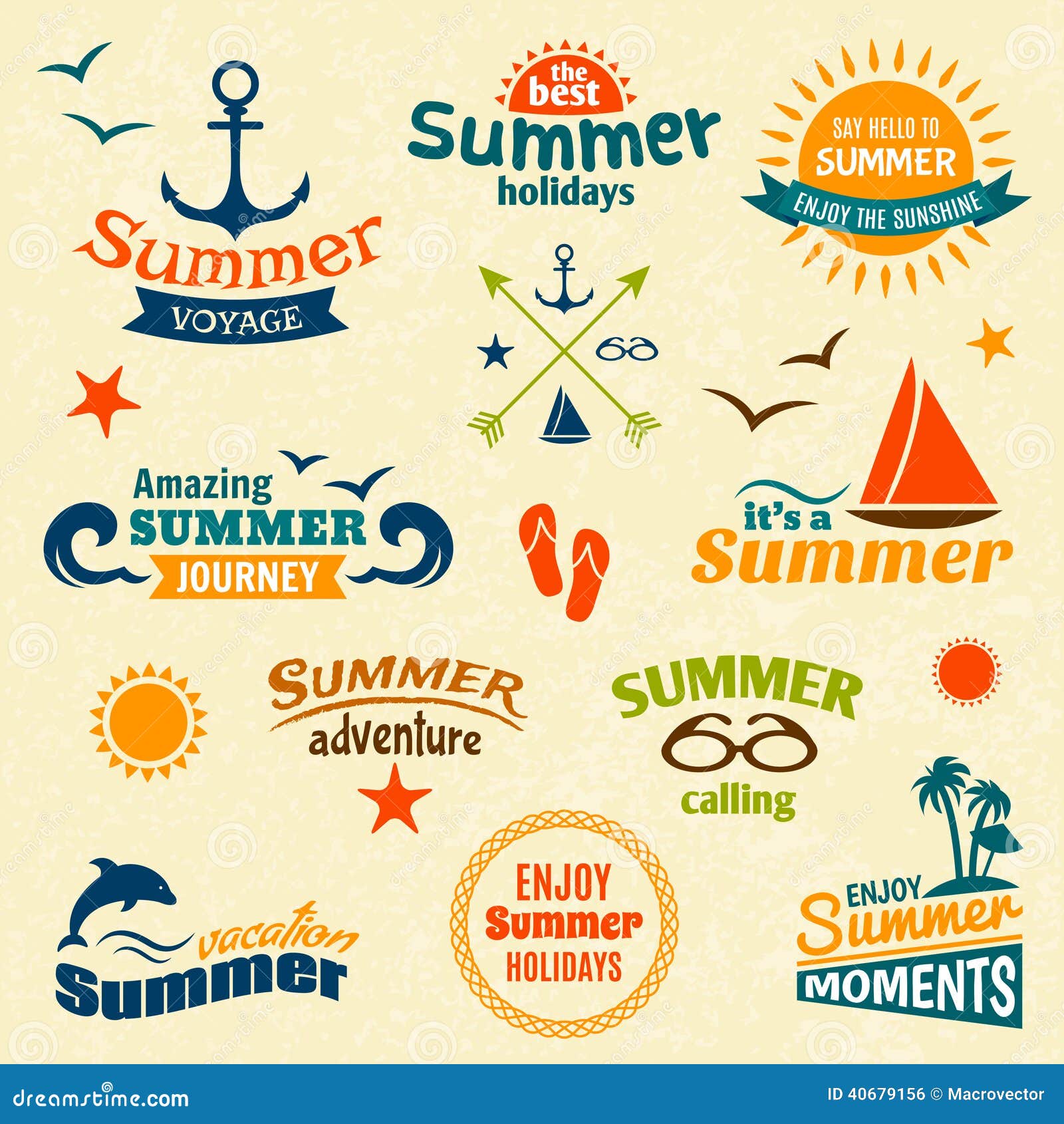 Summer element label set stock vector. Illustration of design - 40679156