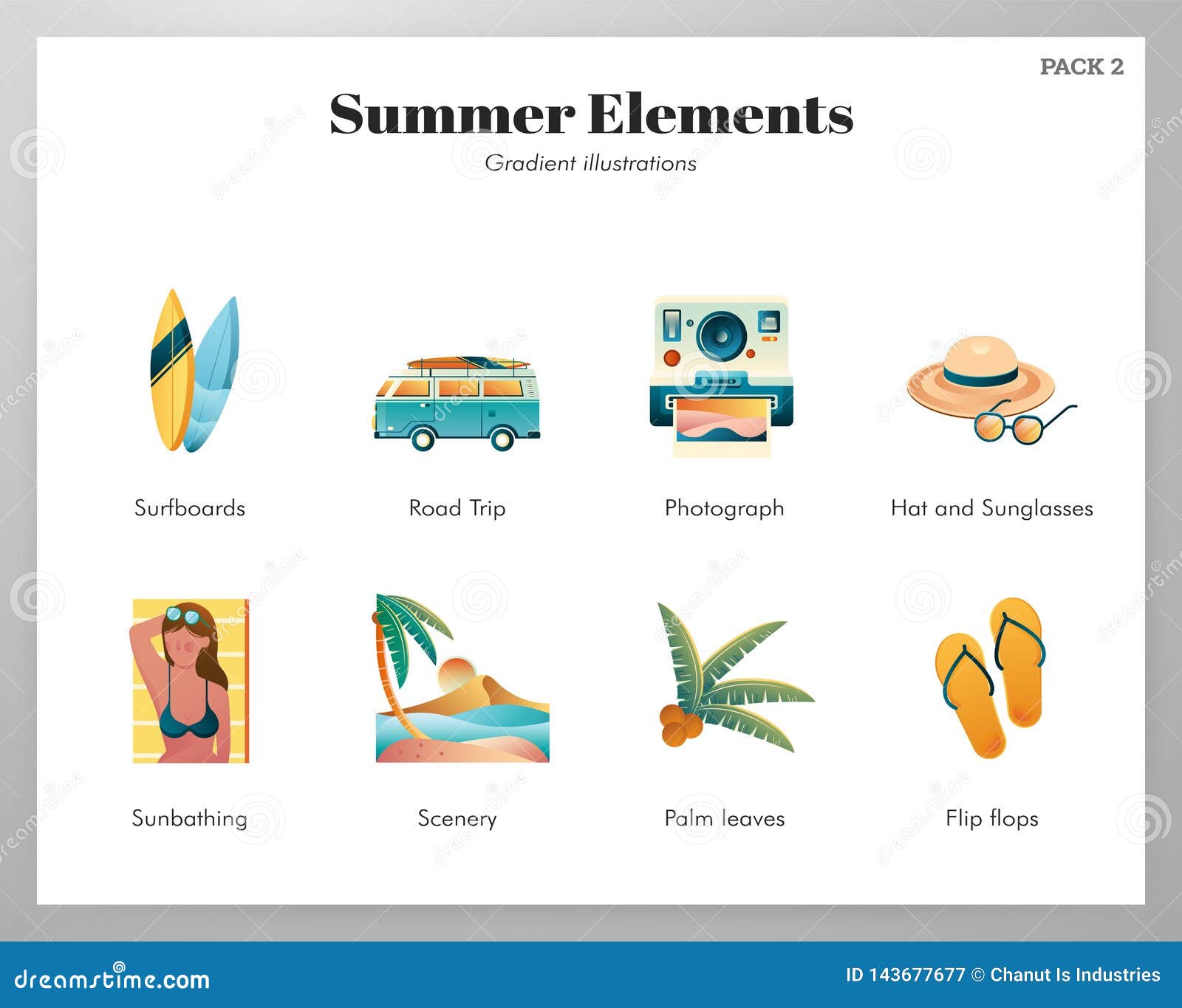 Summer elements icon pack stock vector. Illustration of wanderlust ...