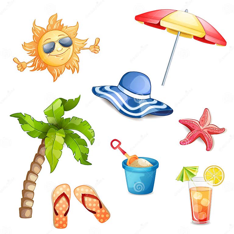 Summer elements isolated. stock illustration. Illustration of sand ...