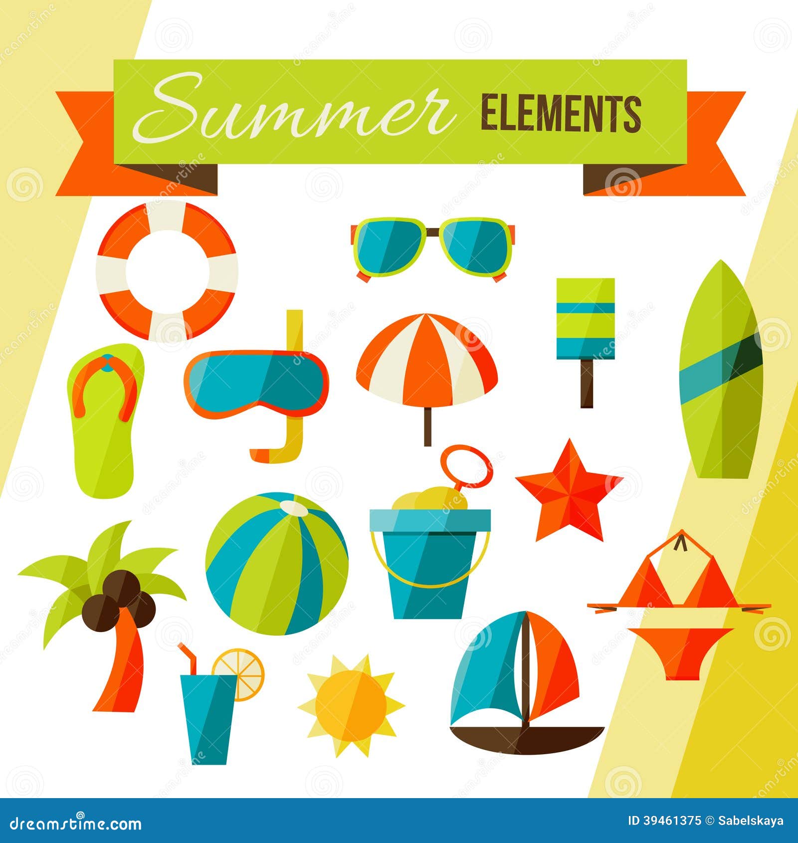 Summer Elements Isolated on White Stock Vector - Illustration of ...