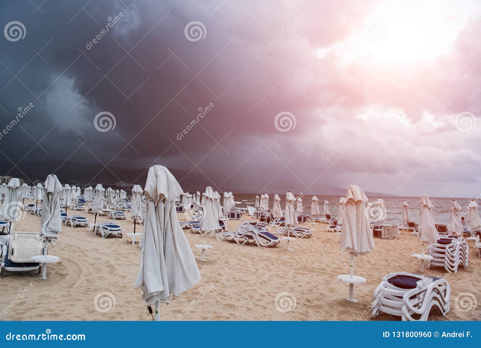 Summer Empty Beach before the Rain with Sunlight Stock Photo - Image of ...