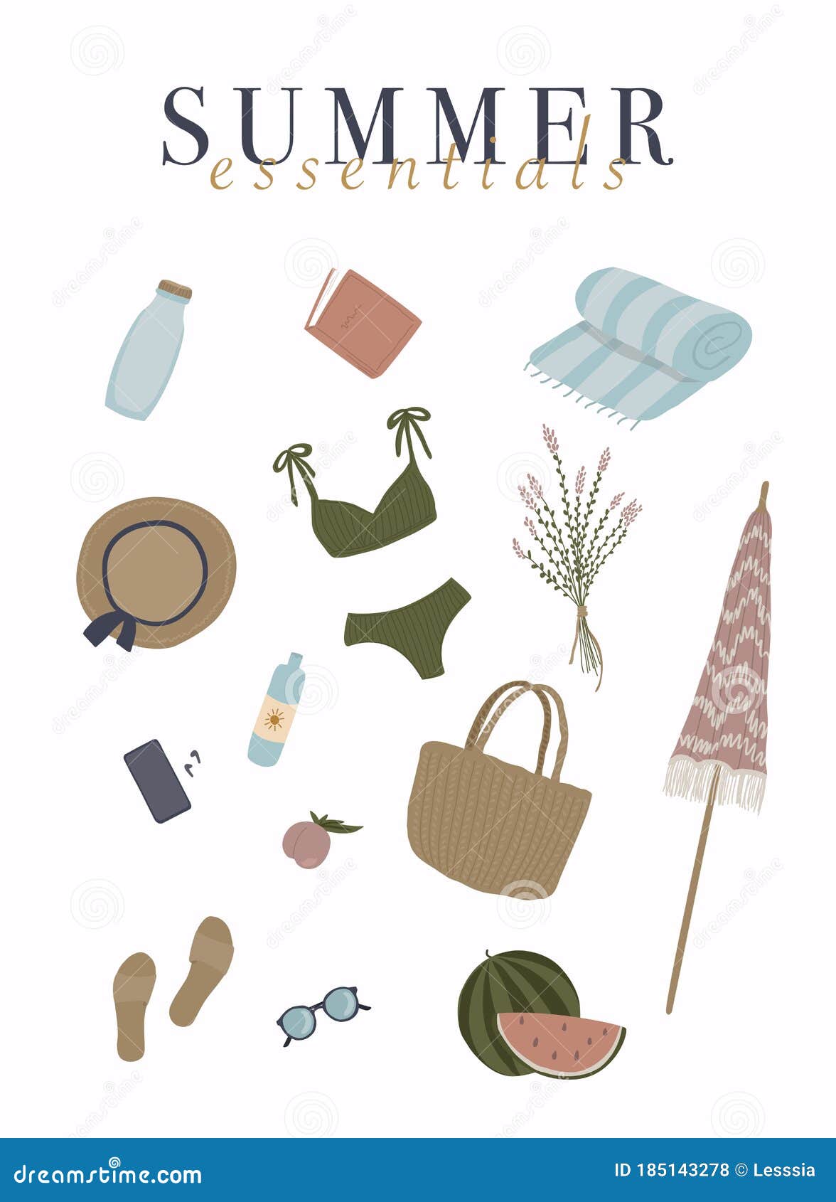 Summer Essentials Set for Beach. Vector Illustration Stock Vector ...