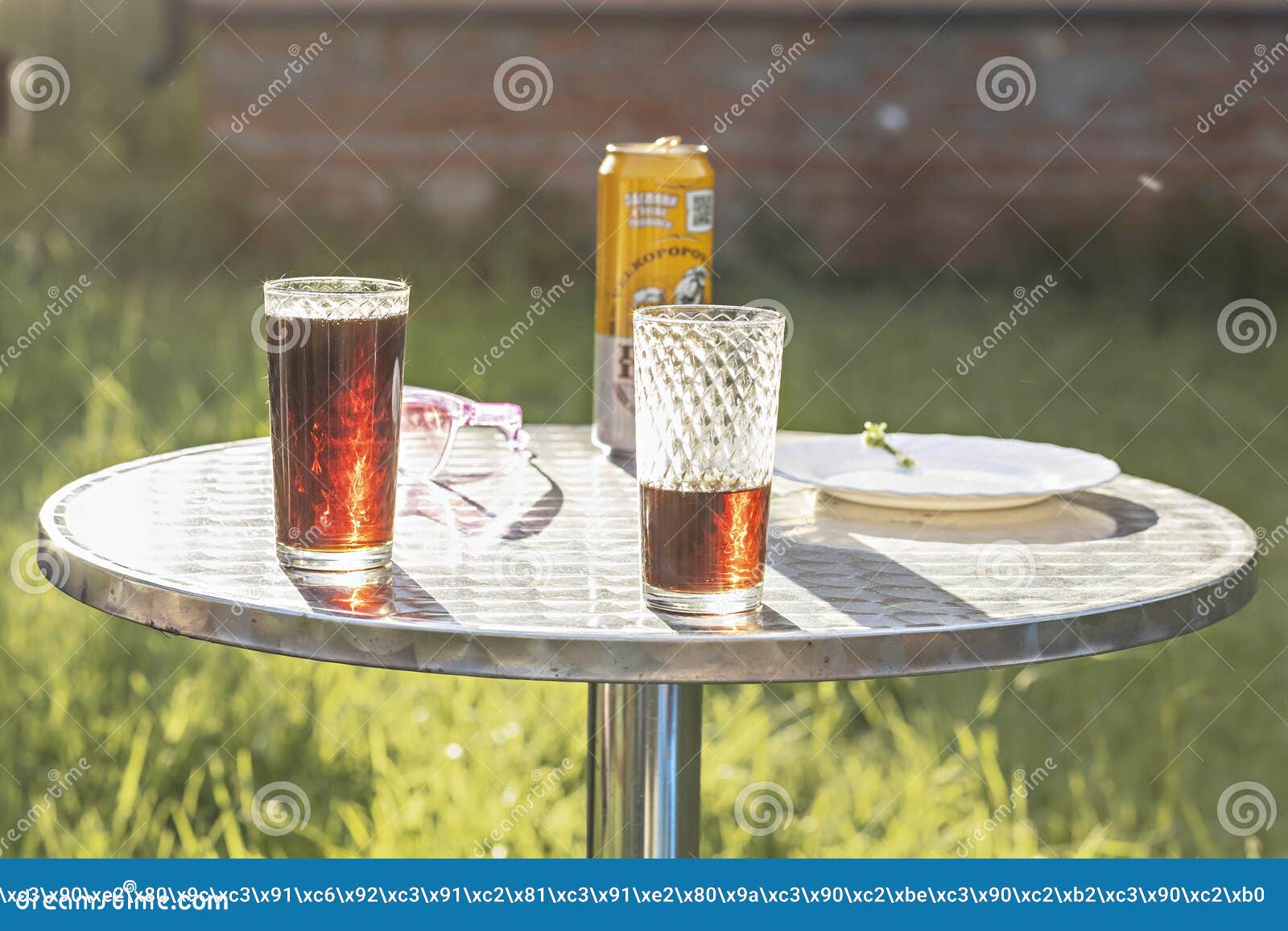 Summer Evening. Colored Drinks in Various Glassware on the Outdoor ...