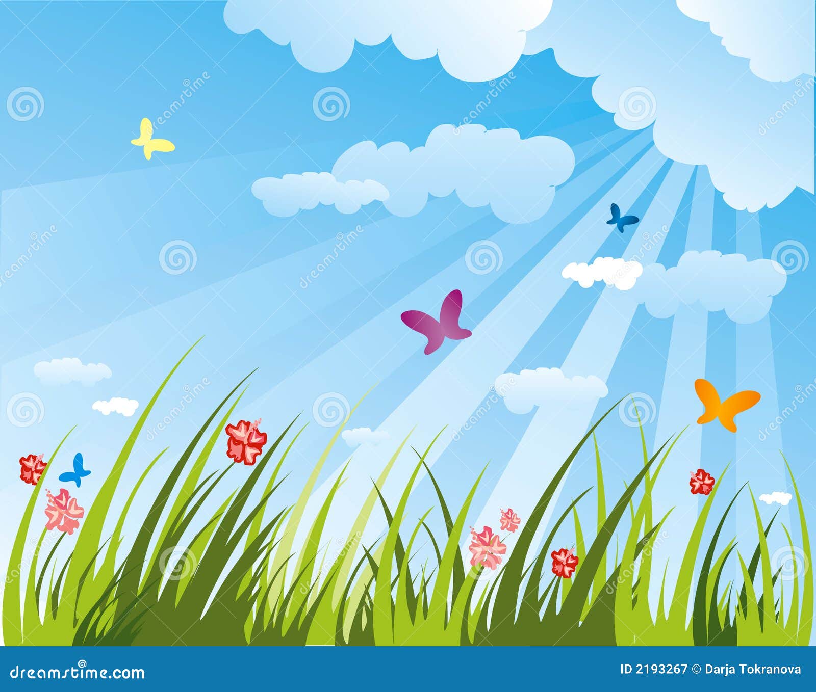 Summer Field Landscape. Nature Hills Fields Blue Sky Clouds Sun ...