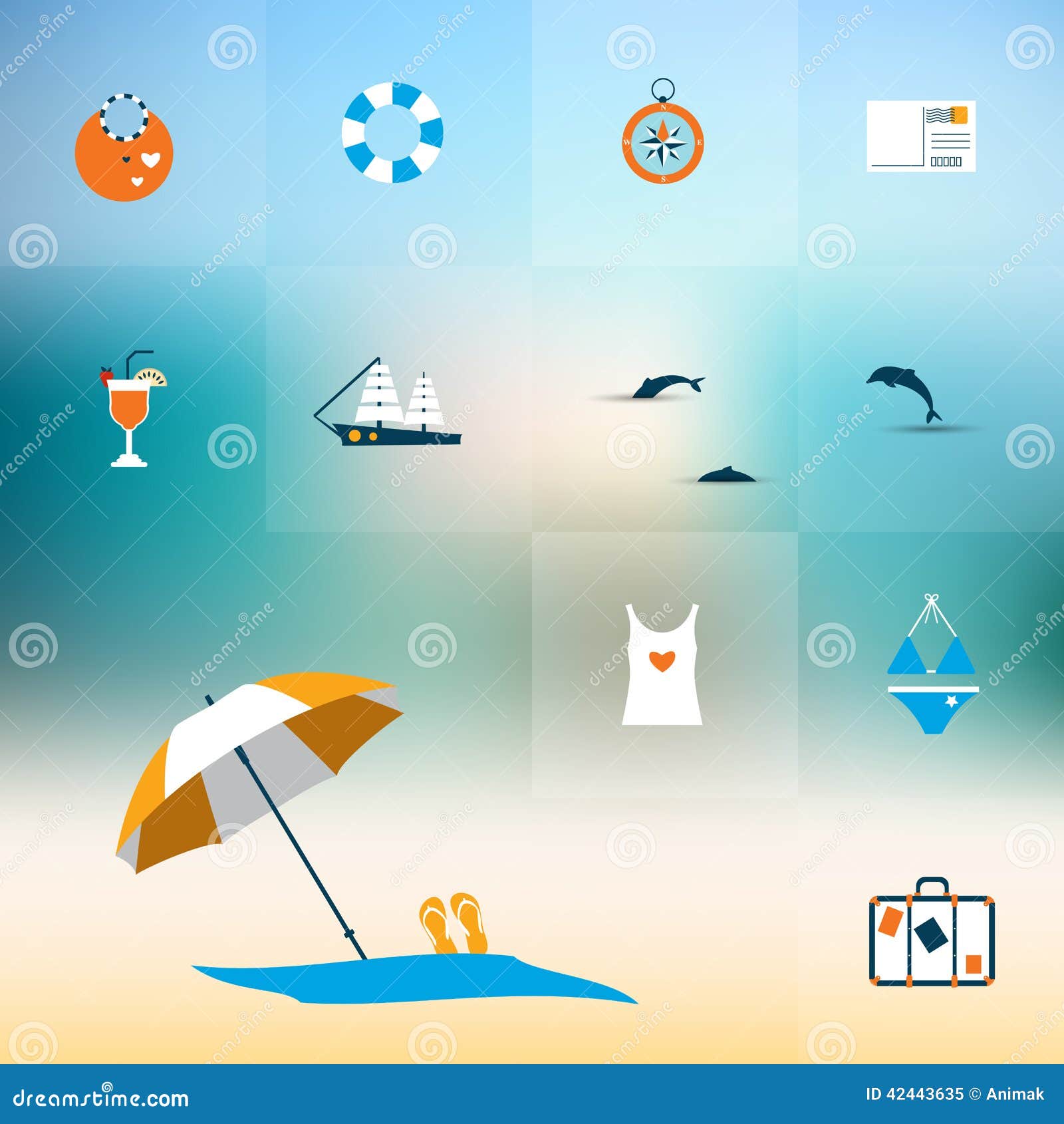 Summer flat icon concept. stock vector. Illustration of flipper - 42443635