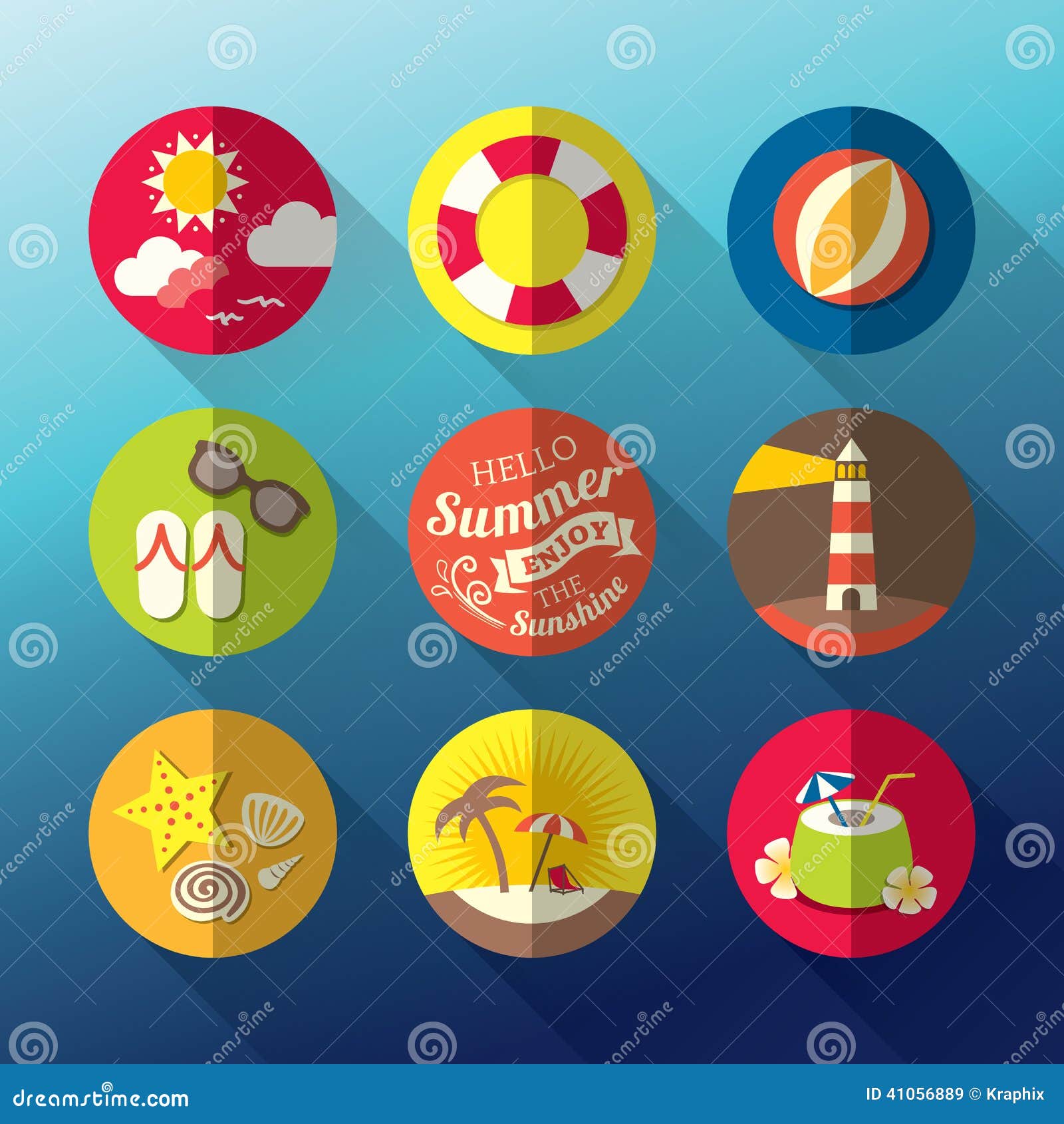 Summer flat icon set stock vector. Illustration of shadow - 41056889