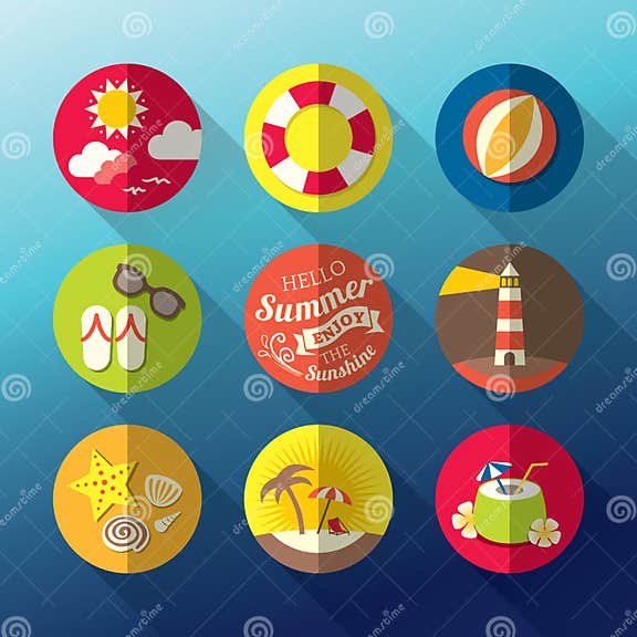 Summer flat icon set stock vector. Illustration of shadow - 41056889