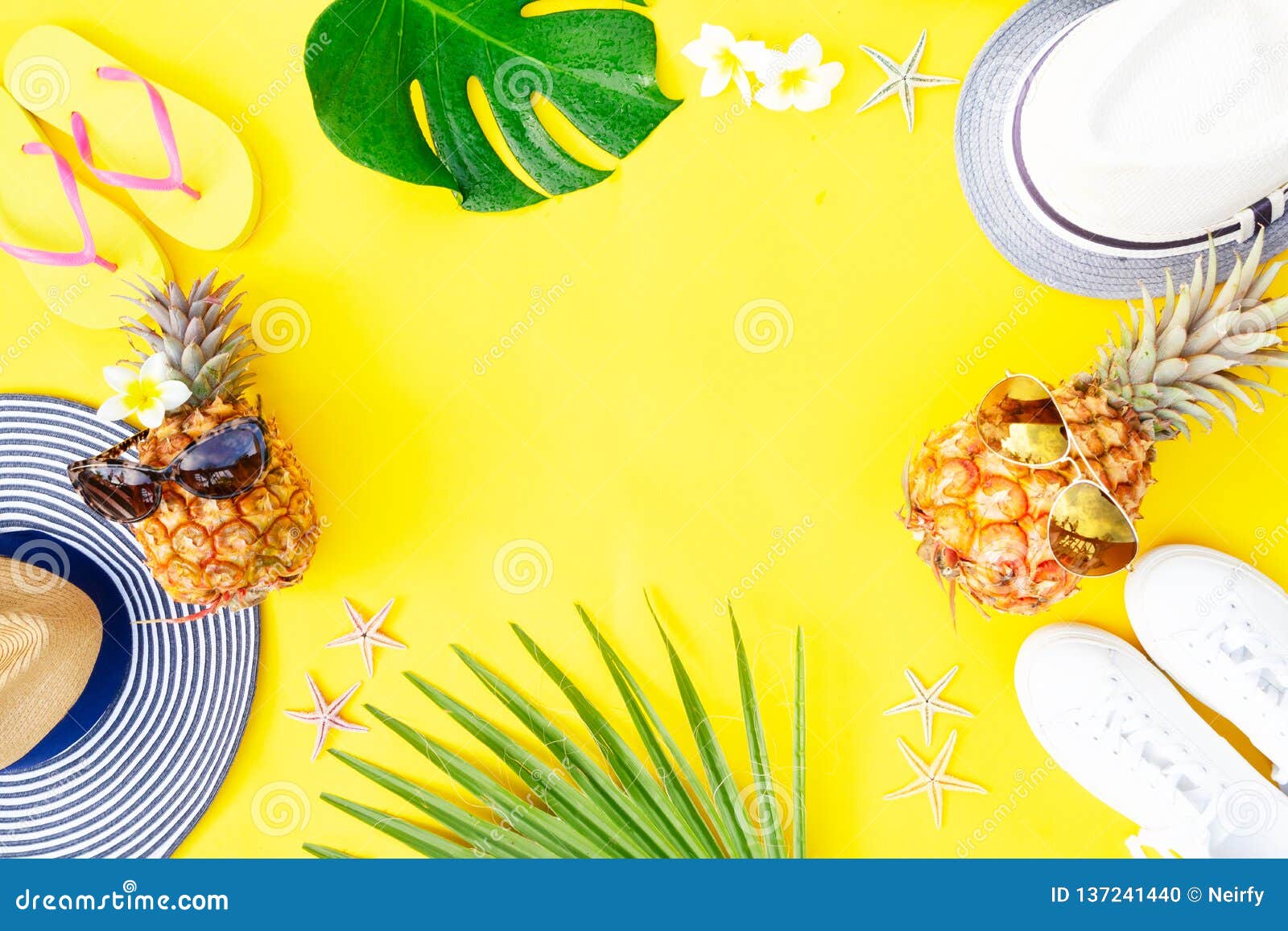 Summer flat lay scenery stock photo. Image of essentials - 137241440