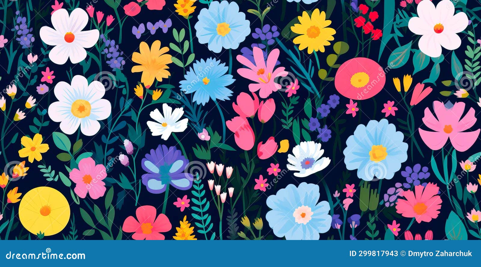 Summer Flowers Pattern in Flat Style , Wallpaper , Generative AI Stock ...
