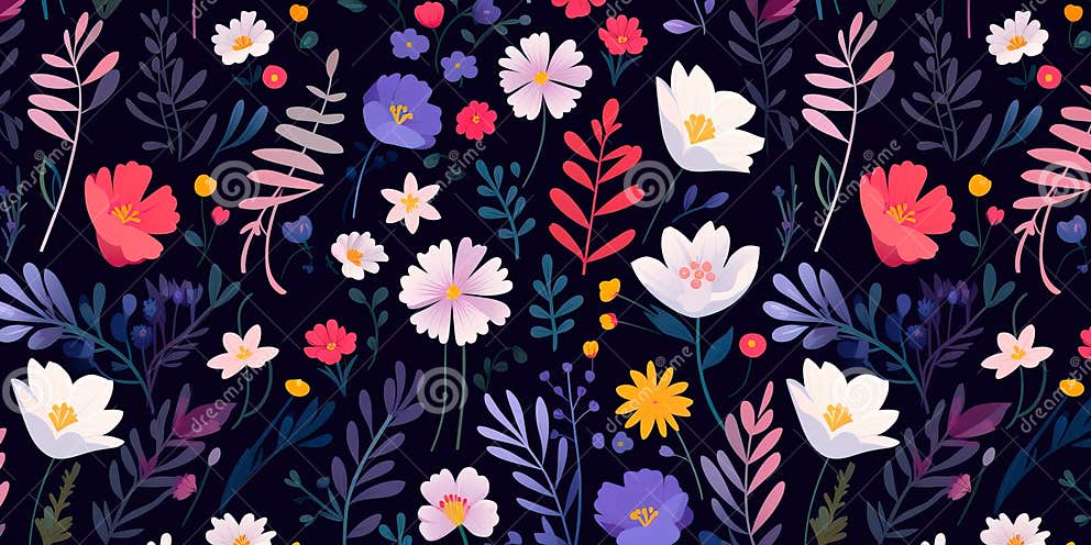 Summer Flowers Pattern in Flat Style , Wallpaper , Generative AI Stock ...