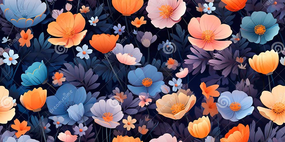 Summer Flowers Pattern in Flat Style , Wallpaper , Generative AI Stock ...