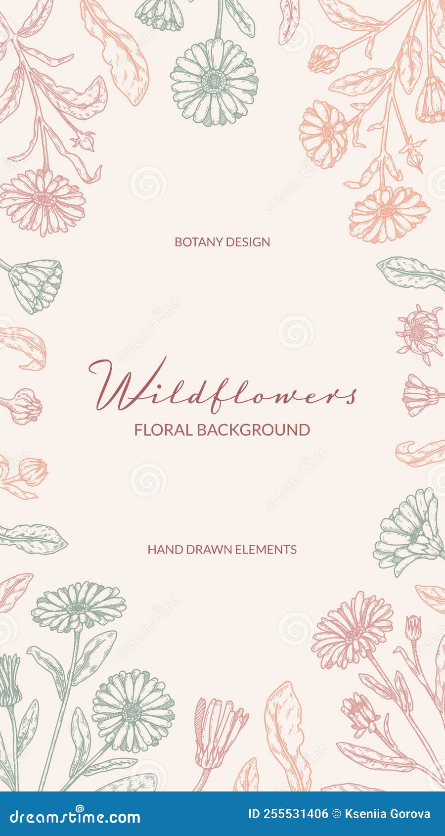 Summer Flowers Vertical Packaging Design with Hand Drawn Elements ...